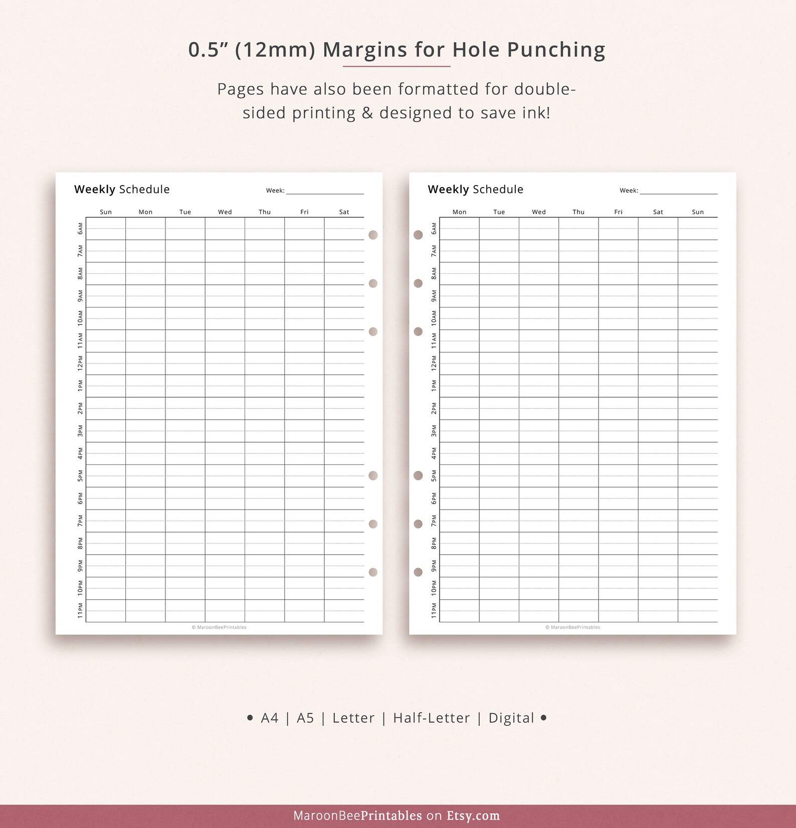 Editable Weekly Schedule Printable Planner, Hourly Schedule, Half-hour ...