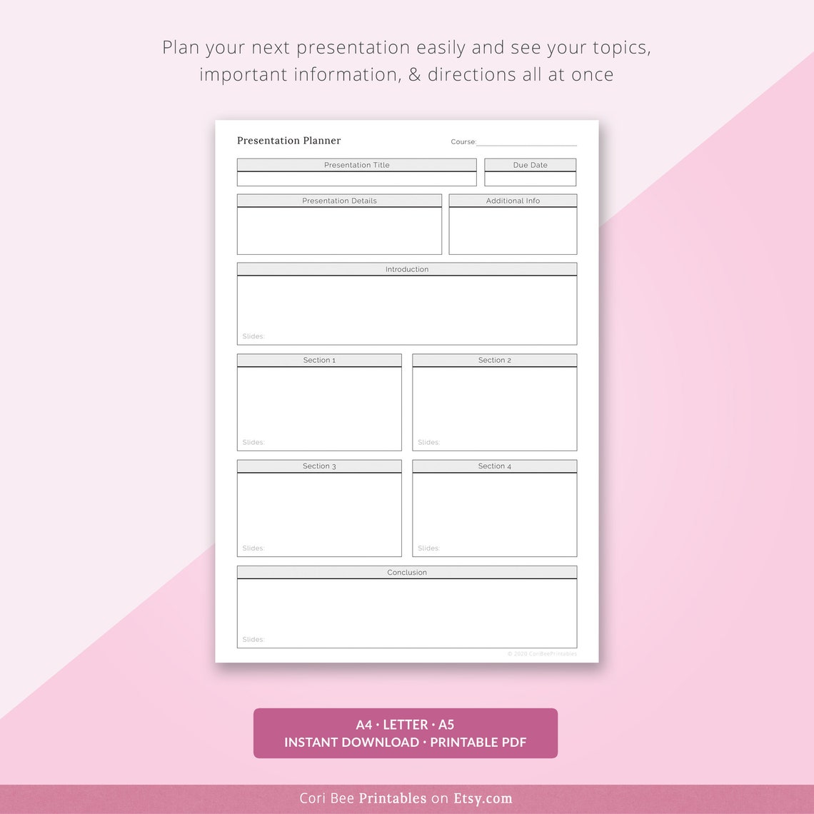 Presentation Planner Printable, Presentation Template, Presentation ...