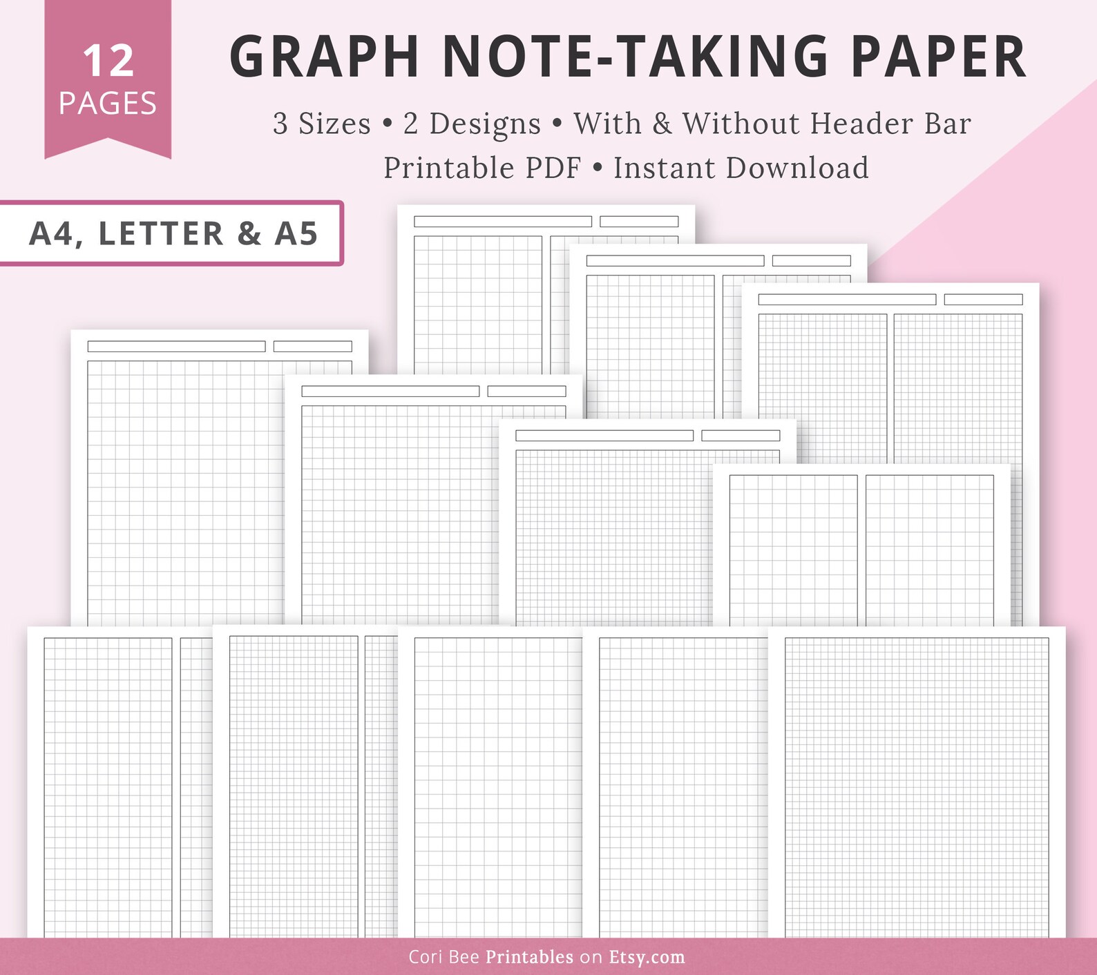 Graph Paper, Graph Note Paper, Graph Notebook Paper, Printable Graph ...