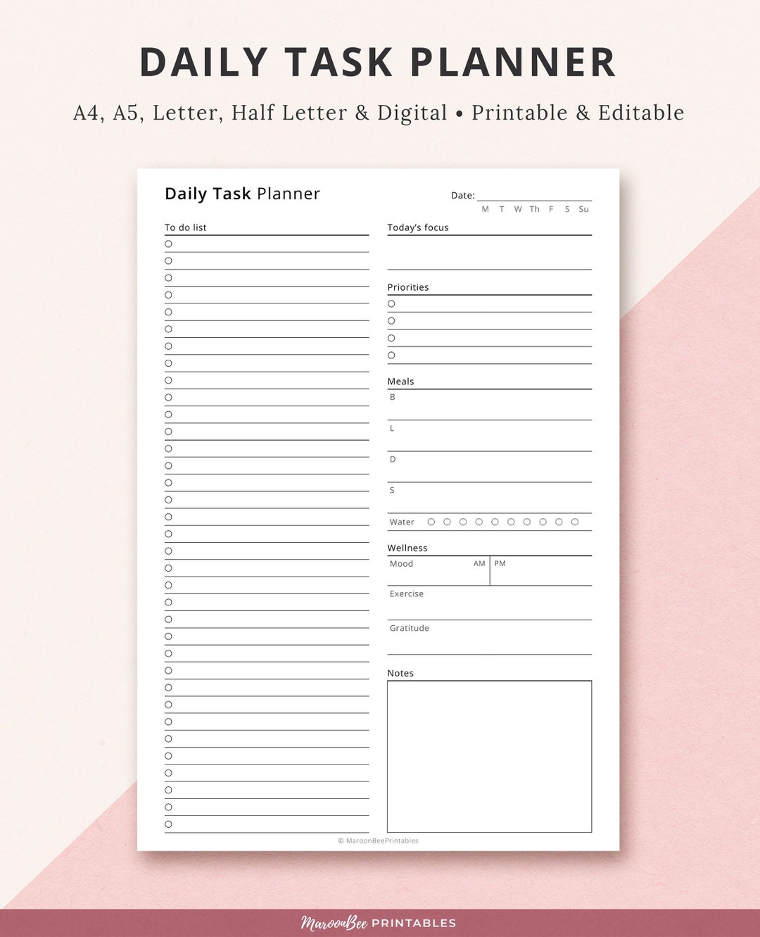 Editable Daily Task Planner, Fillable Planner, Undated Daily Planner ...