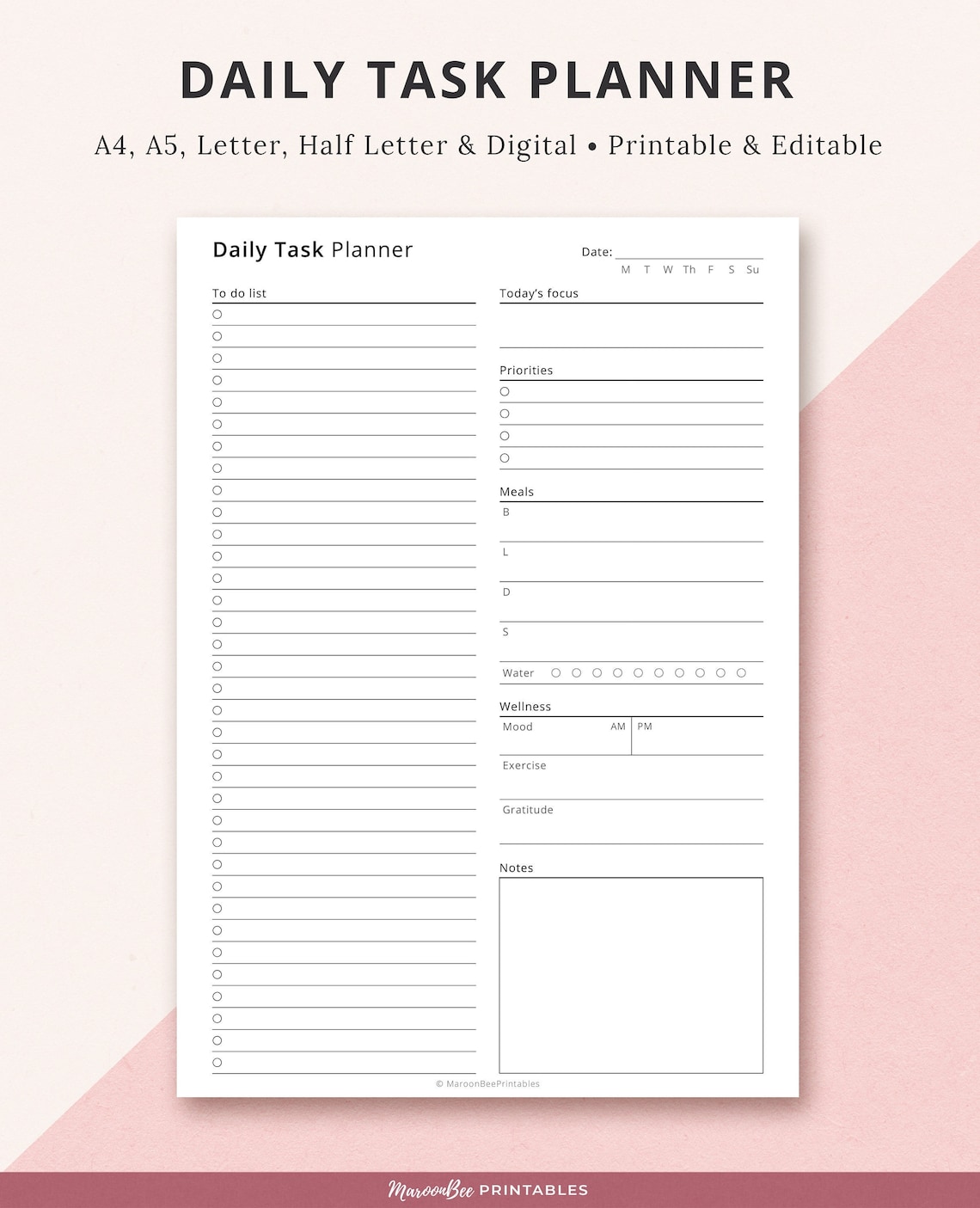 Editable Daily Task Planner Fillable Planner Undated Daily - Etsy