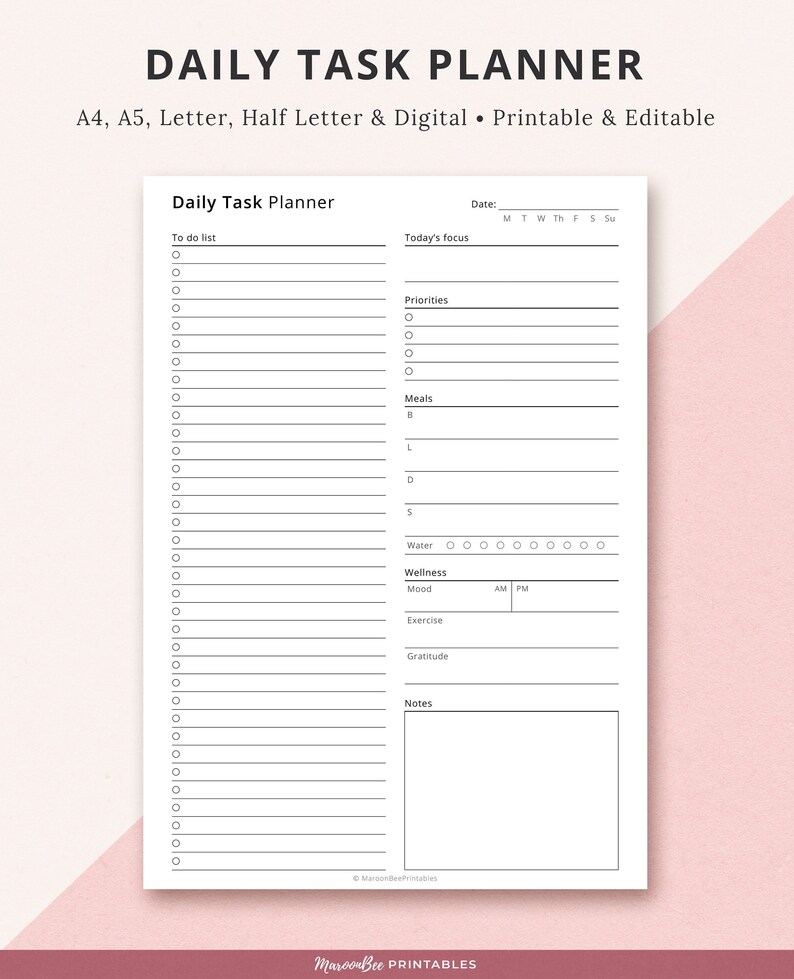 Editable Daily Task Planner, Fillable Planner, Undated Daily Planner ...