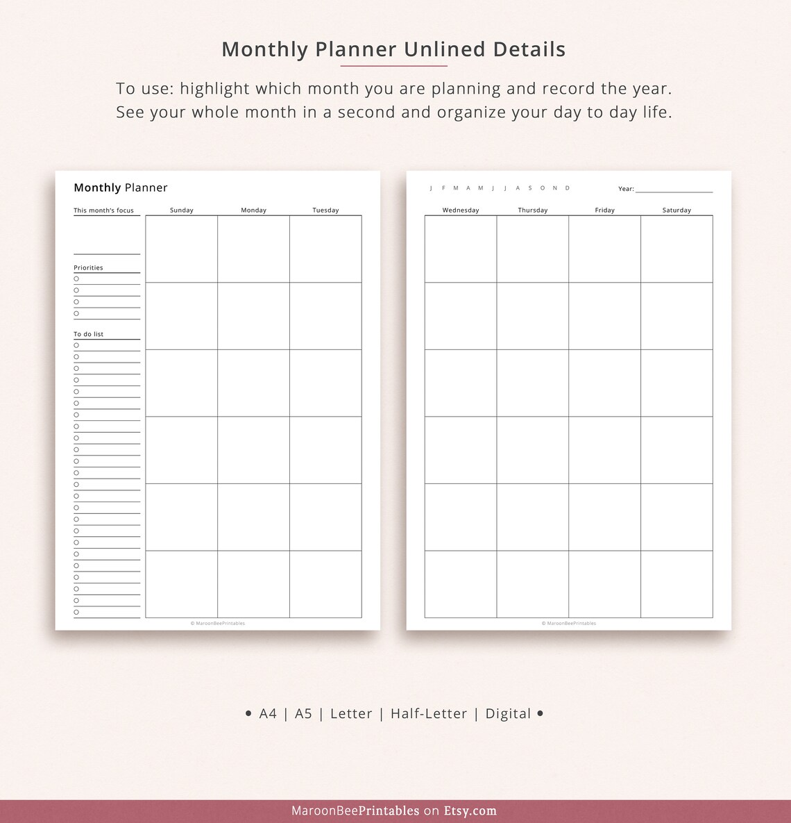 Editable Monthly Planner Monthly Printable Planner Fillable - Etsy