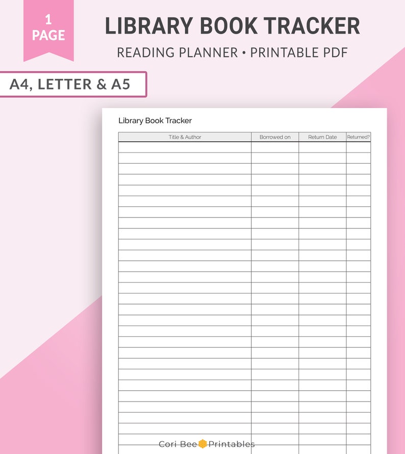 Library Book Tracker, Reading Journal, Book Journal, Reading Tracker ...
