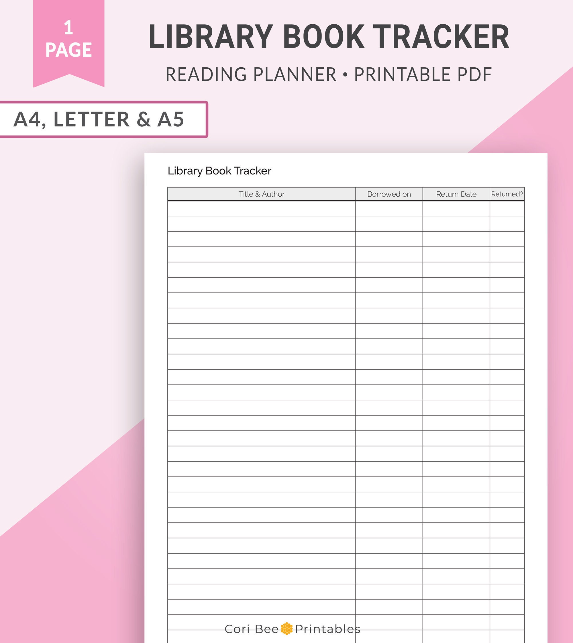Library Book Tracker, Reading Journal, Book Journal, Reading Tracker ...