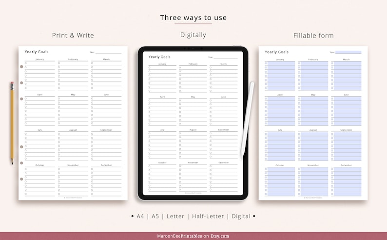 Editable Yearly Goals Checklist Planner Yearly Planner - Etsy