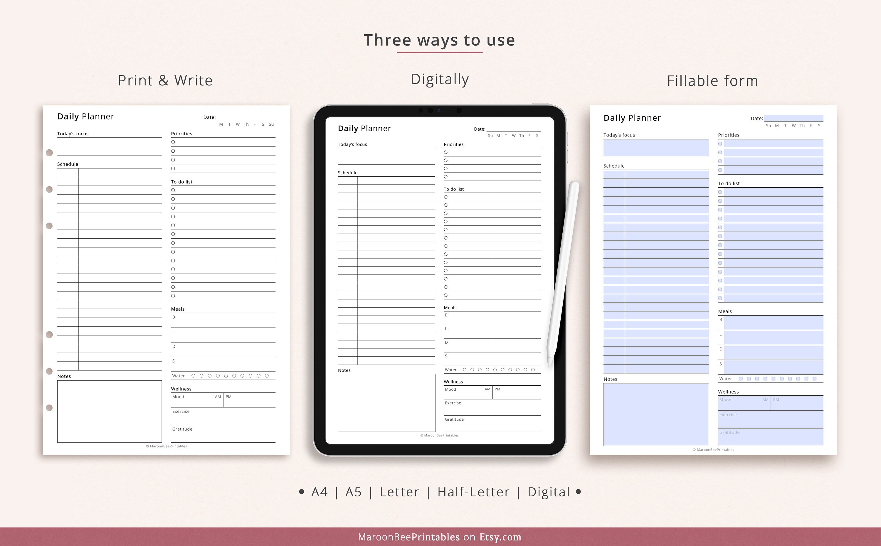 Editable Daily Planner Daily Printable Planner Daily Hourly - Etsy