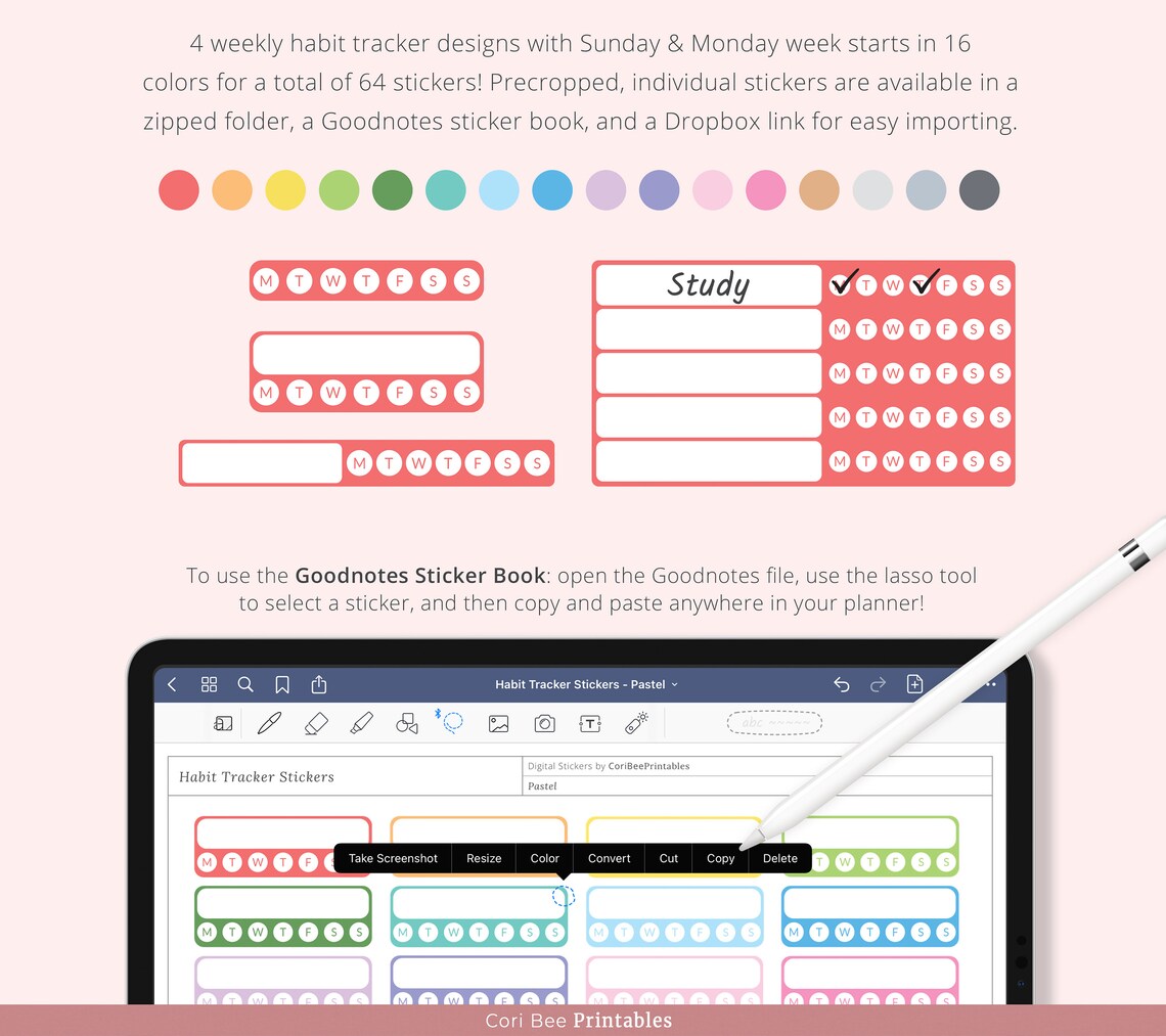 Habit Tracker Digital Planner Stickers, Habit Tracker Stickers, Weekly ...