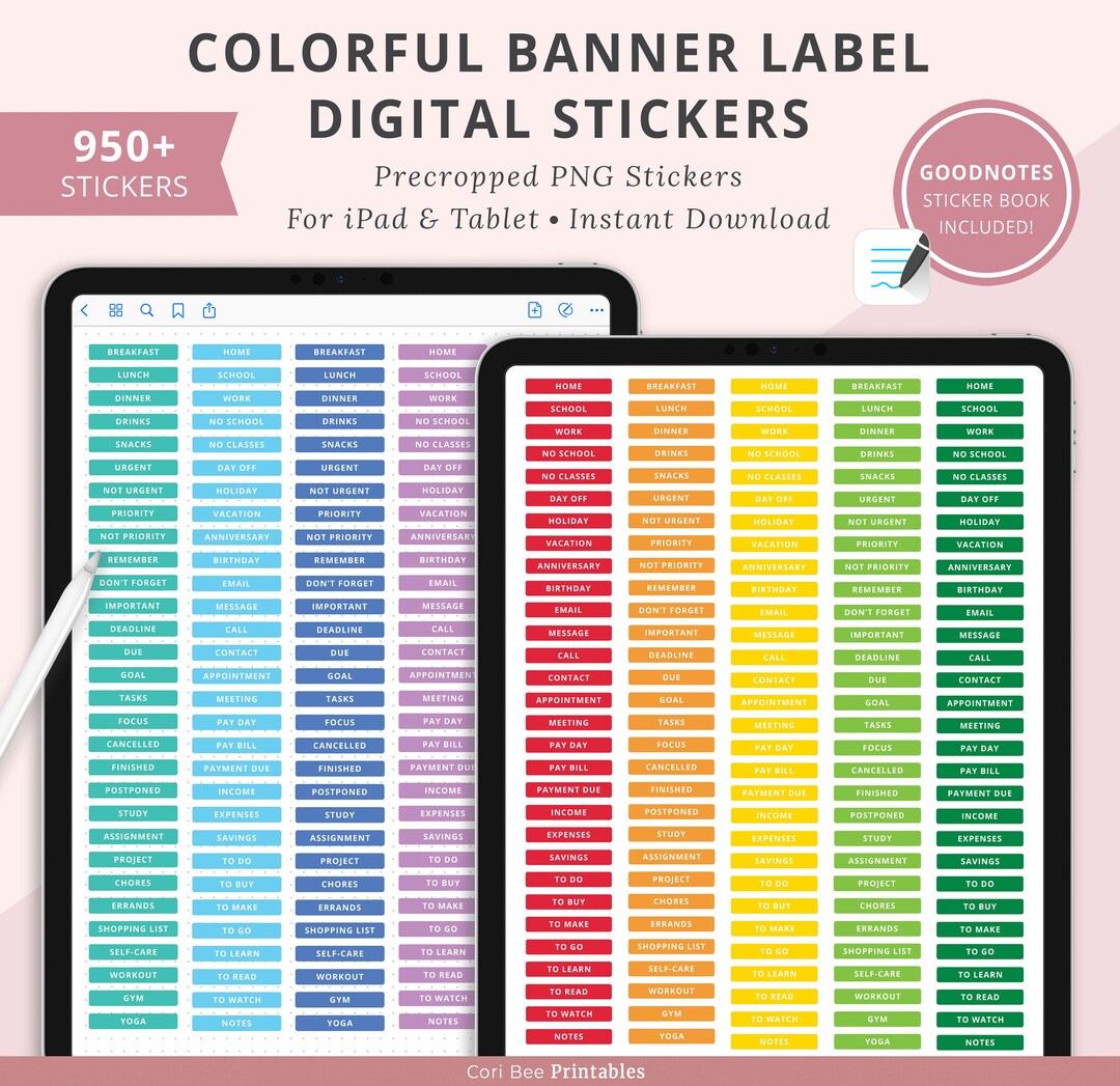 Banner Label Digital Stickers, Organizational Stickers, Digital Labels ...