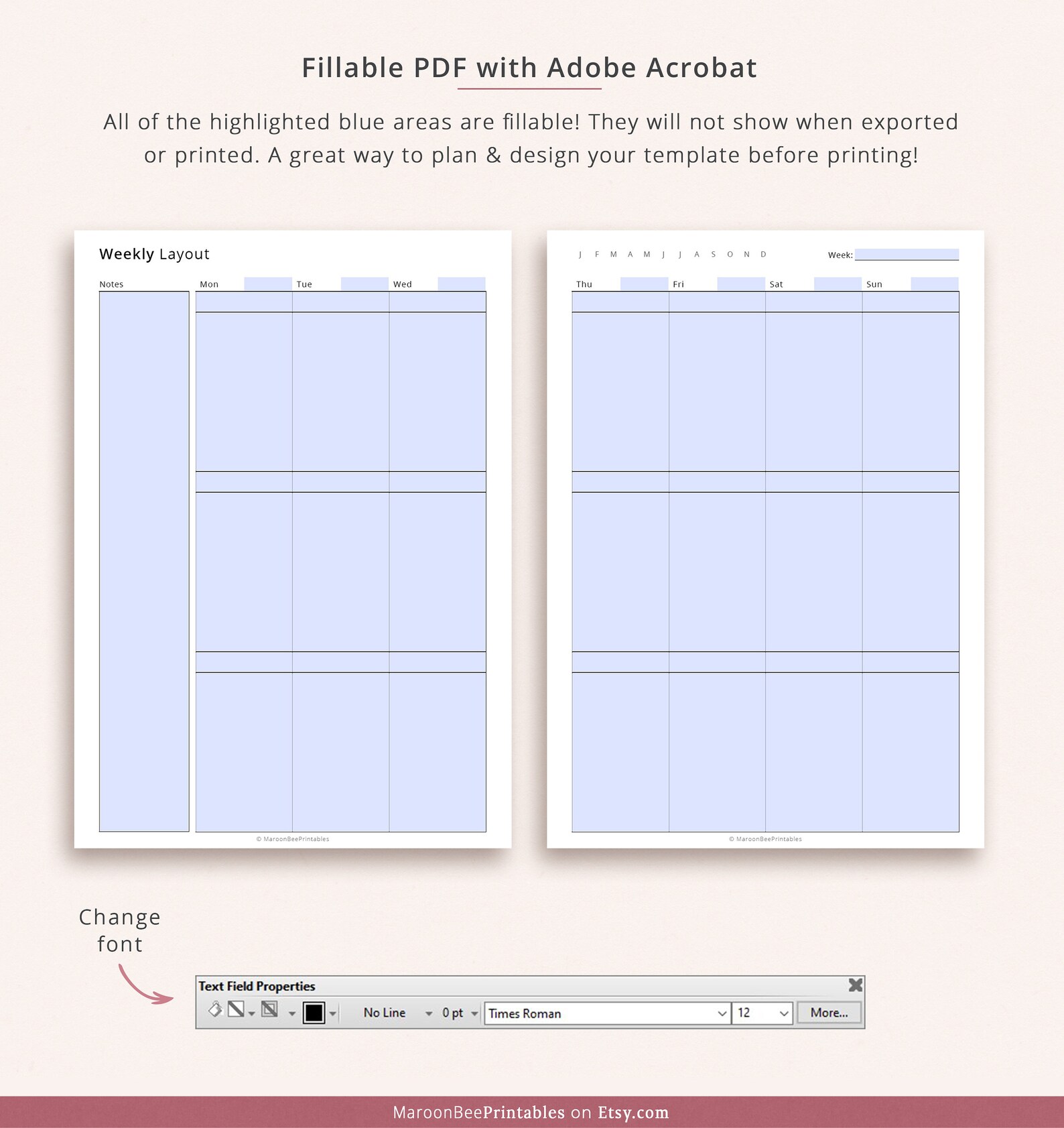 Editable Weekly Layout Printable Planner, Weekly Categories Planner ...