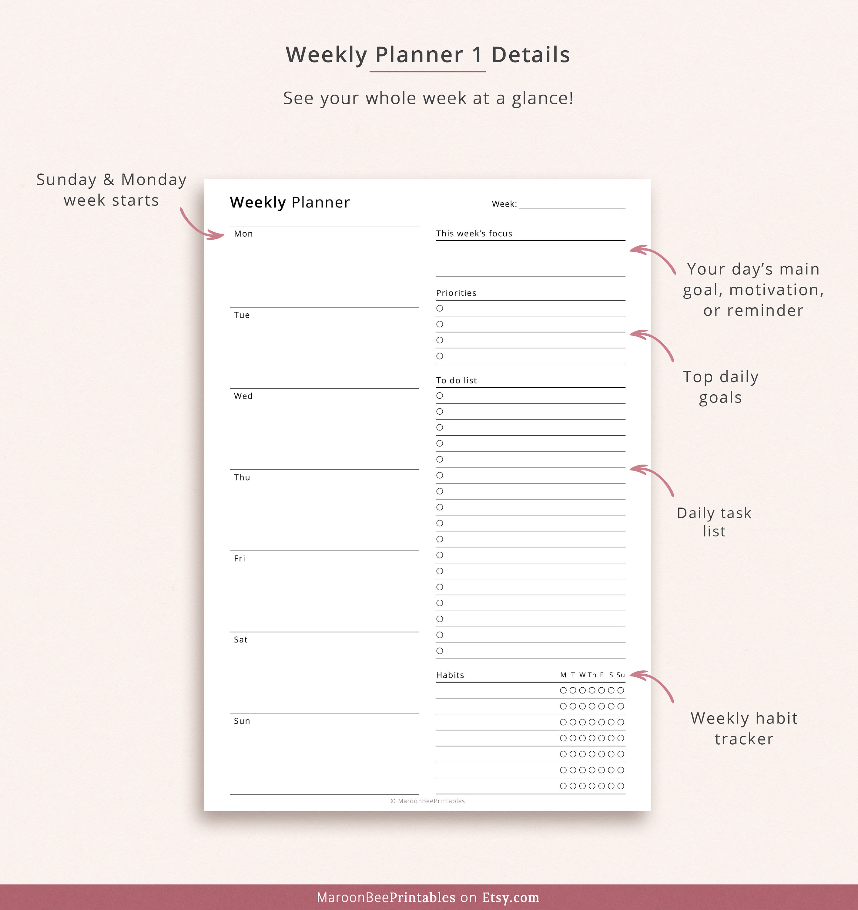 EDITABLE Weekly Planner Weekly Tracker Weekly Printable | Etsy