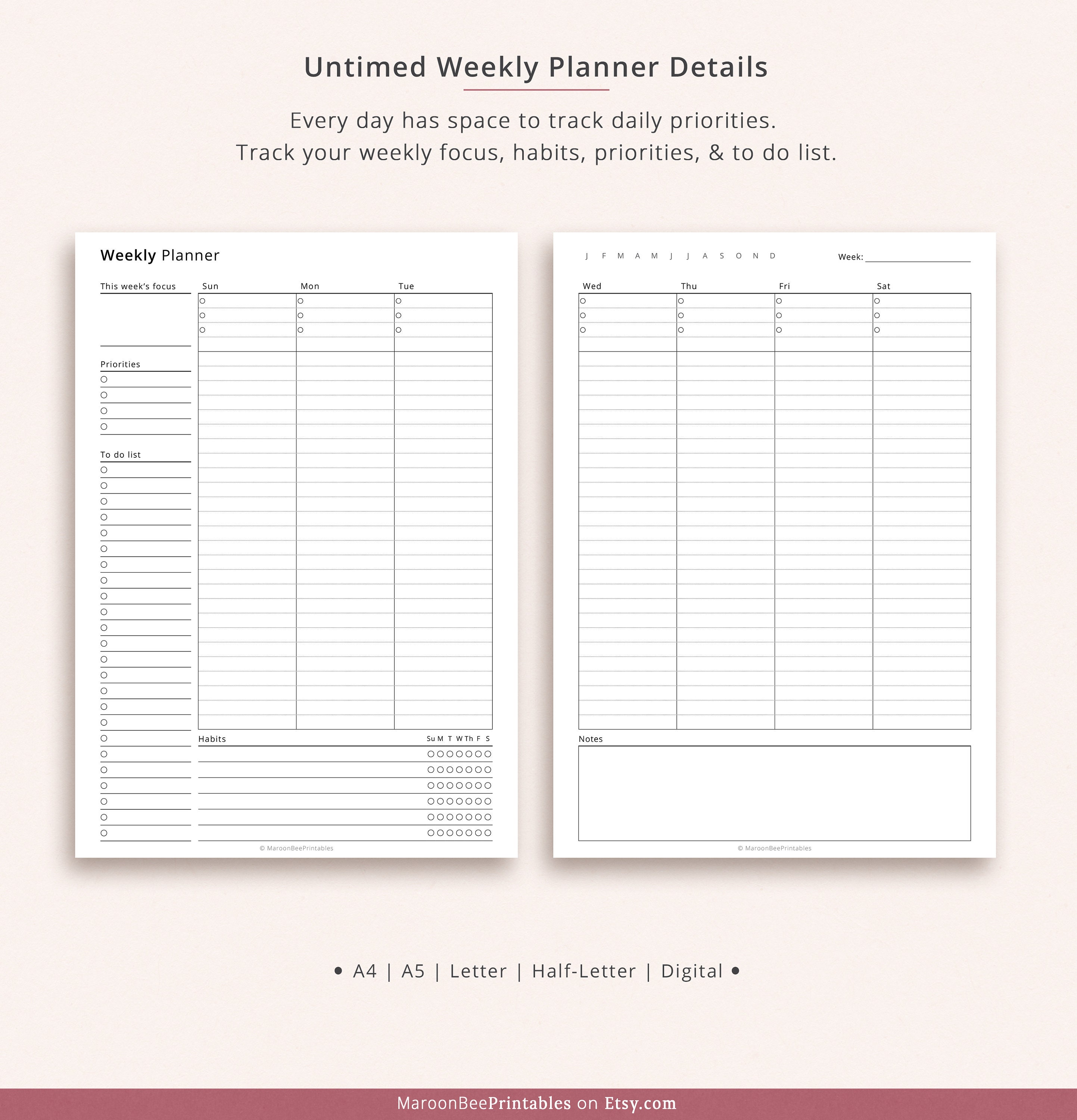 Editable Weekly Planner on 2 Pages Wo2p Fillable Weekly | Etsy