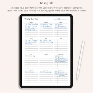 Editable Yearly Overview, Yearly Goals Checklist Planner, Yearly ...