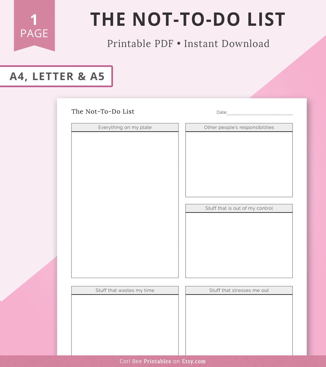 The NOT to Do List, to Do List Printable Planner Insert, Priority ...
