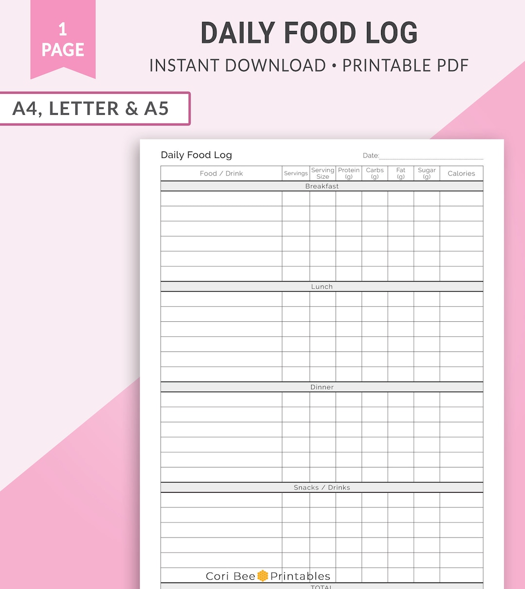 Daily Food Log, Fitness Planner, Meal Planner, Food Tracker, Calorie ...