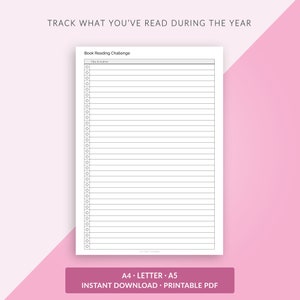 Book Reading Challenge Tracker, Reading Tracker, Reading Journal, Book ...
