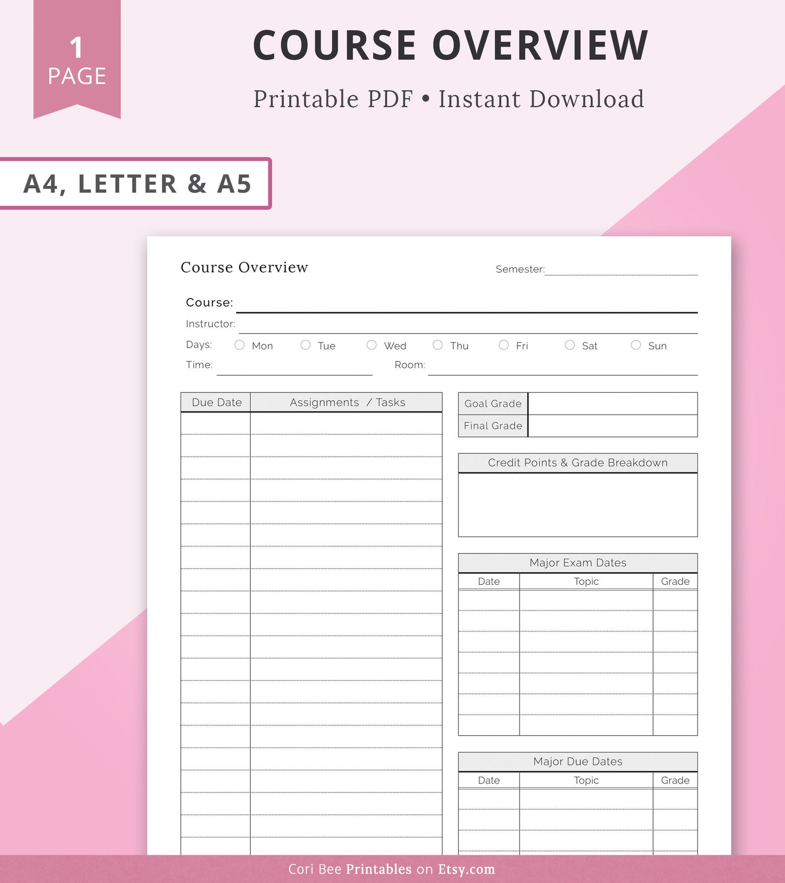 Course Overview, Course Planner, Course Tracker, Class Overview, Class ...