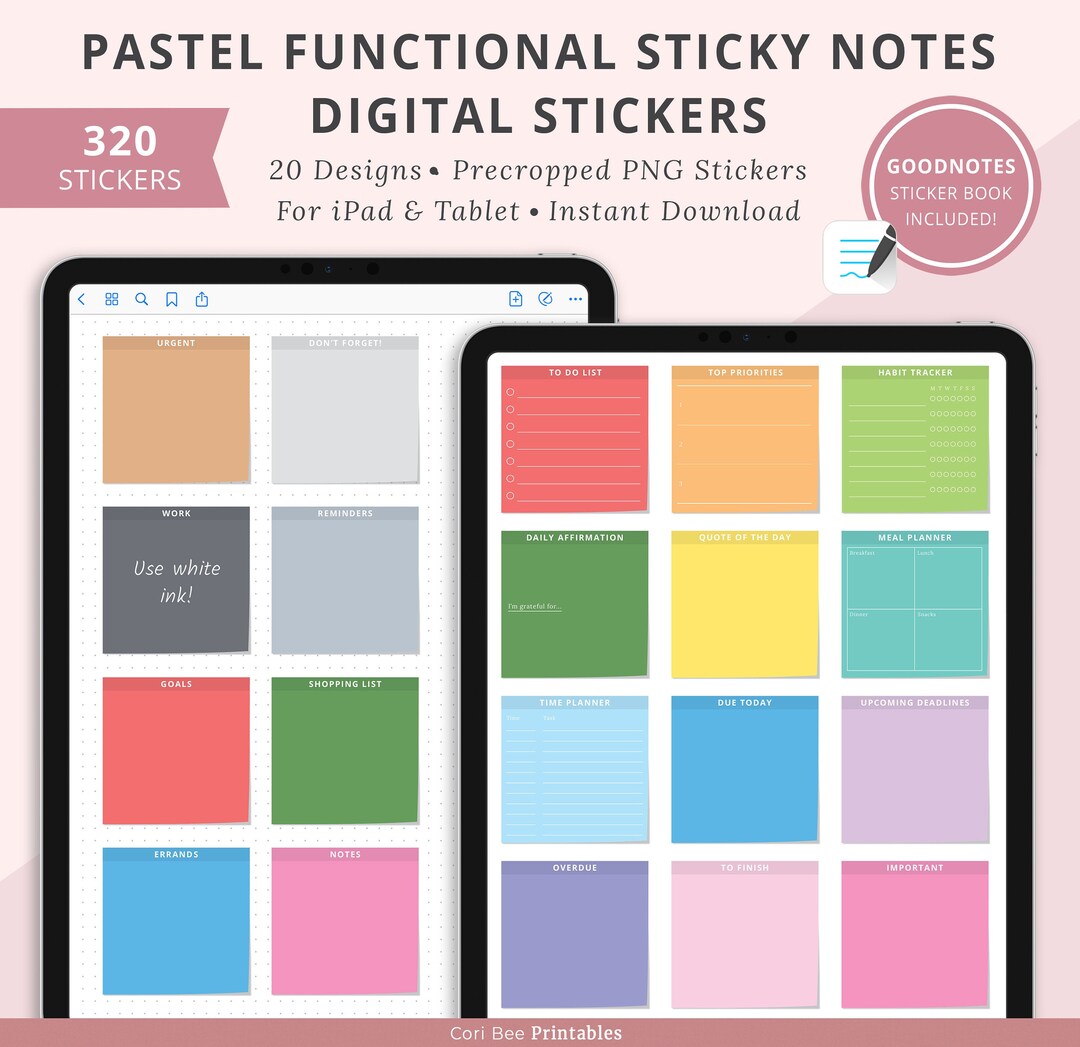 Goodnotes Digital Stickers, Planner Stickers, Functional Sticky Note ...