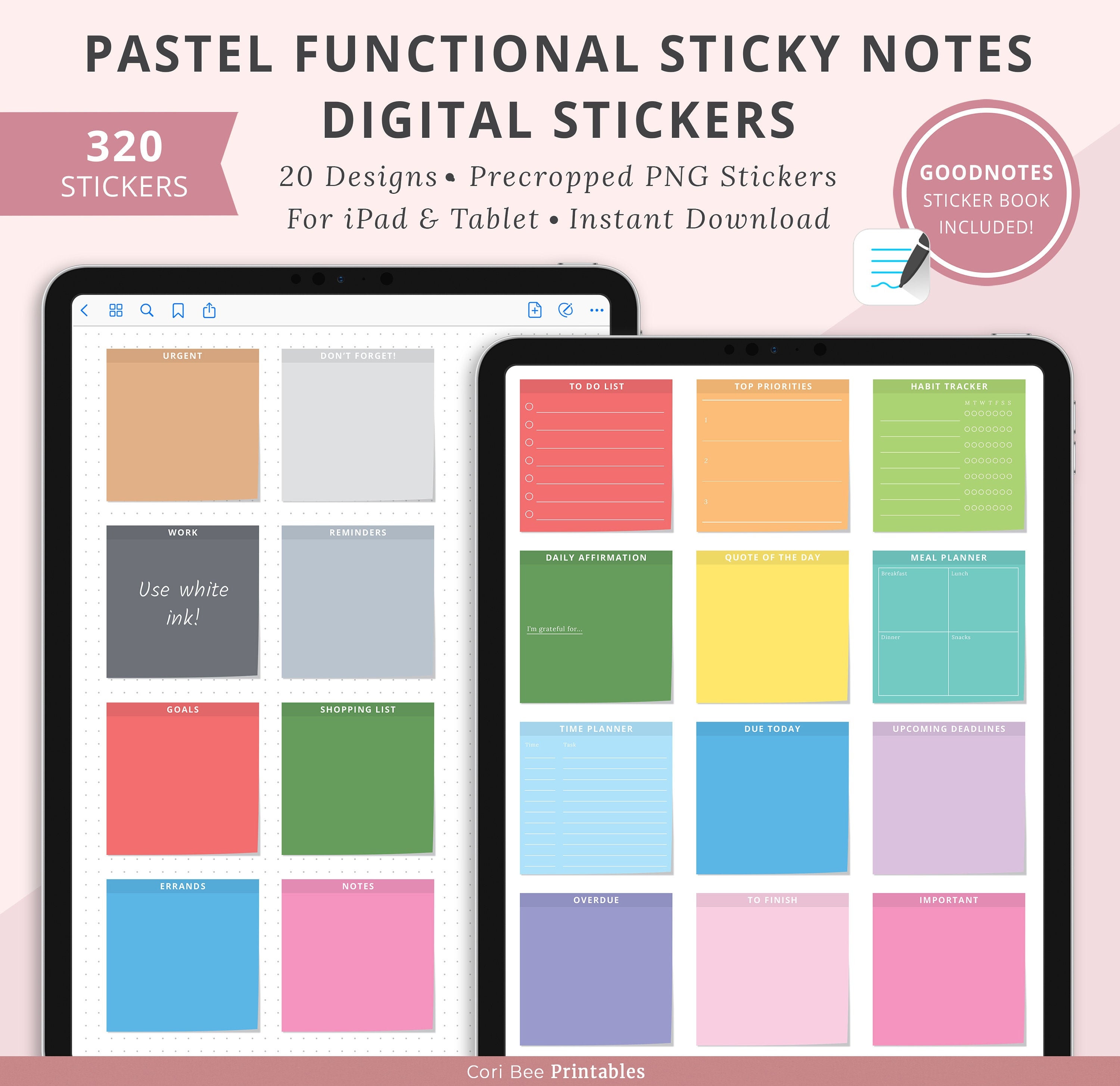 Goodnotes Digital Stickers, Planner Stickers, Functional Sticky Note ...