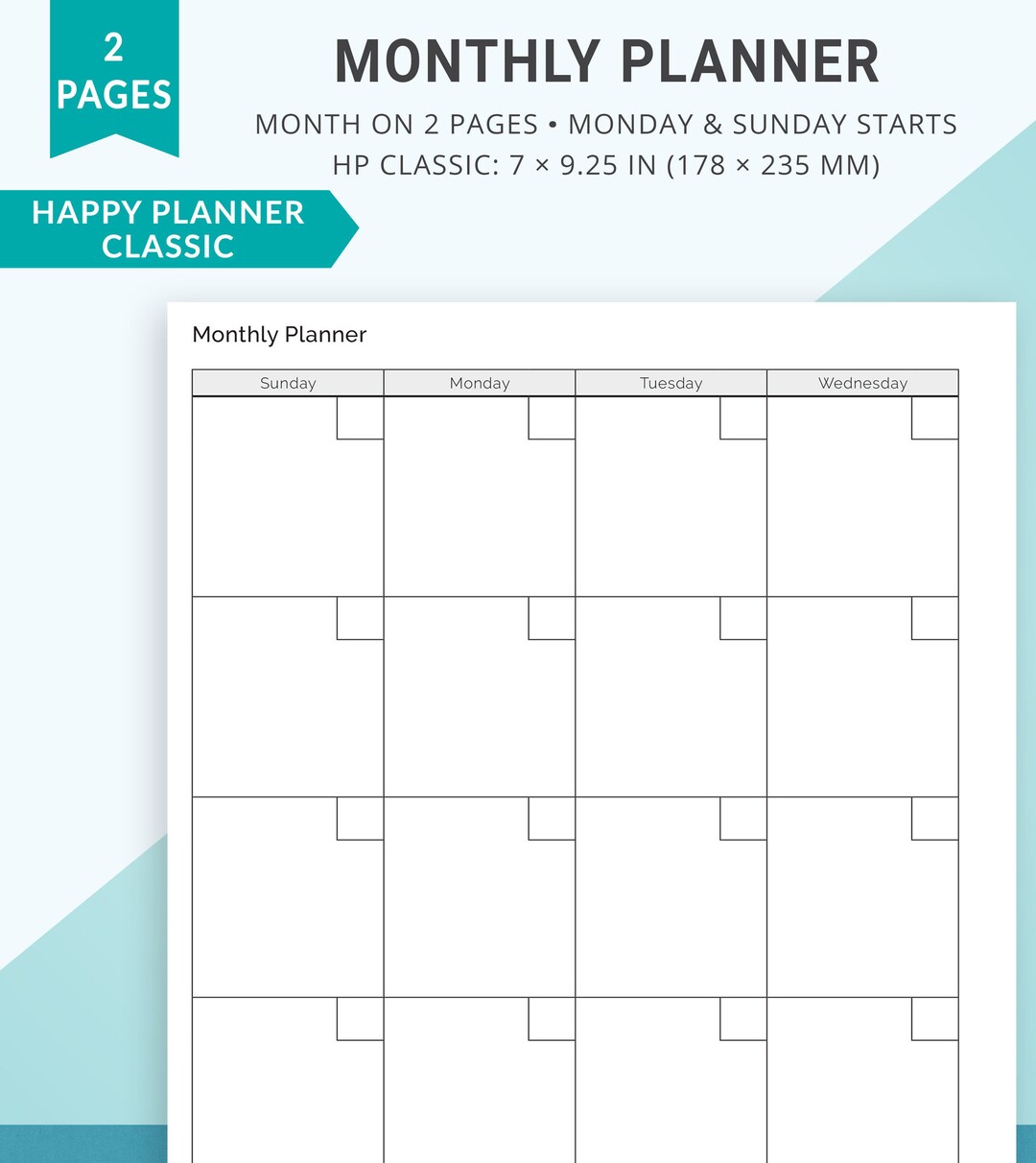 Happy Planner Printable Inserts, Classic Happy Planner Inserts, Monthly ...