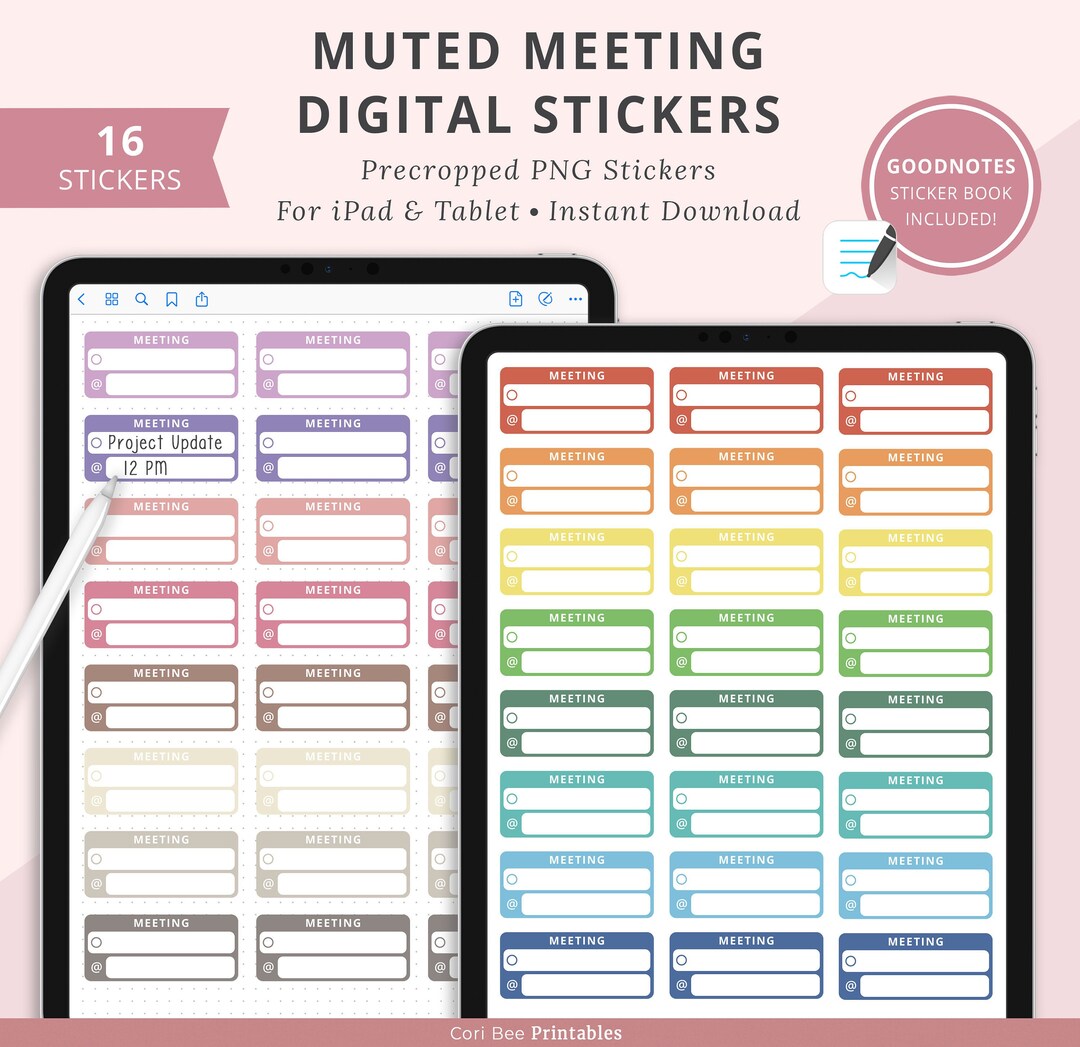 Muted Meeting Digital Planner Stickers, Meeting Stickers, Schedule ...