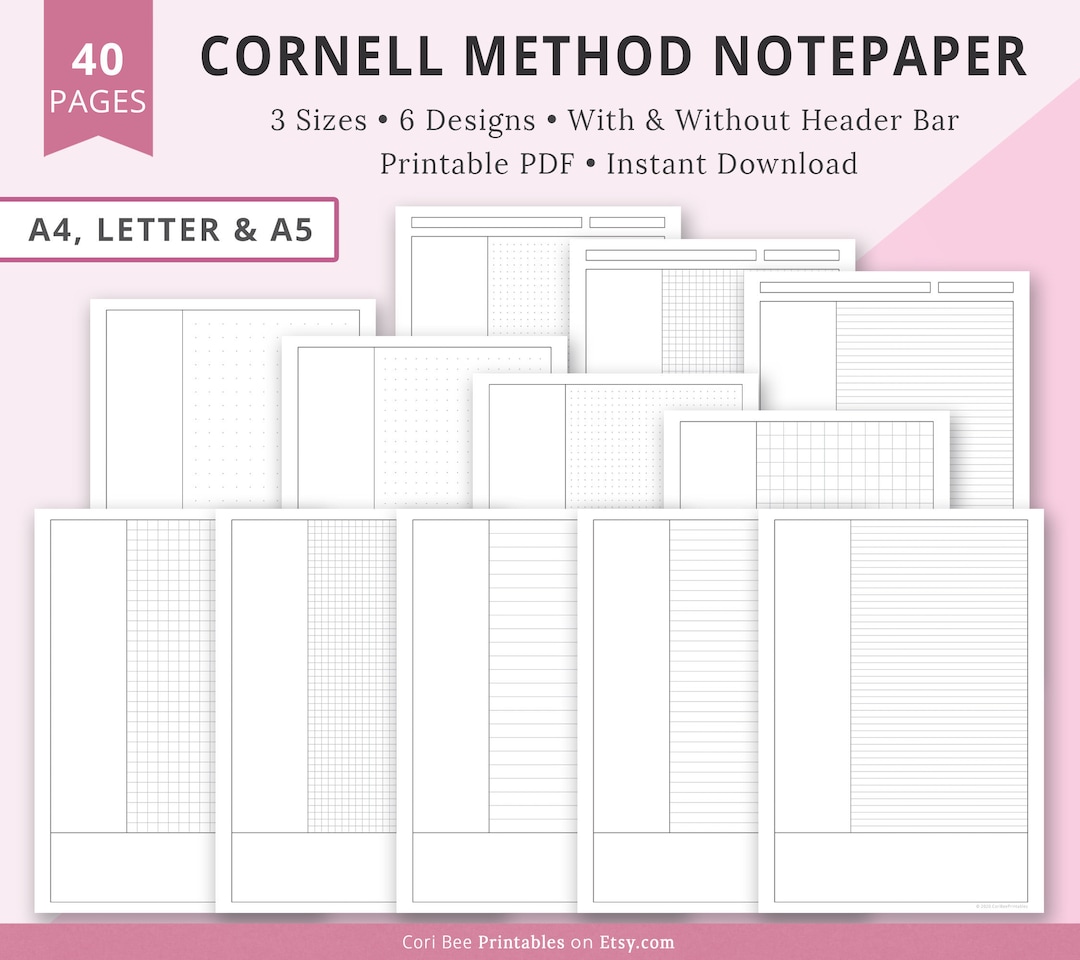 Cornell Method Template, Cornell Paper, Cornell Notepaper, Printable ...