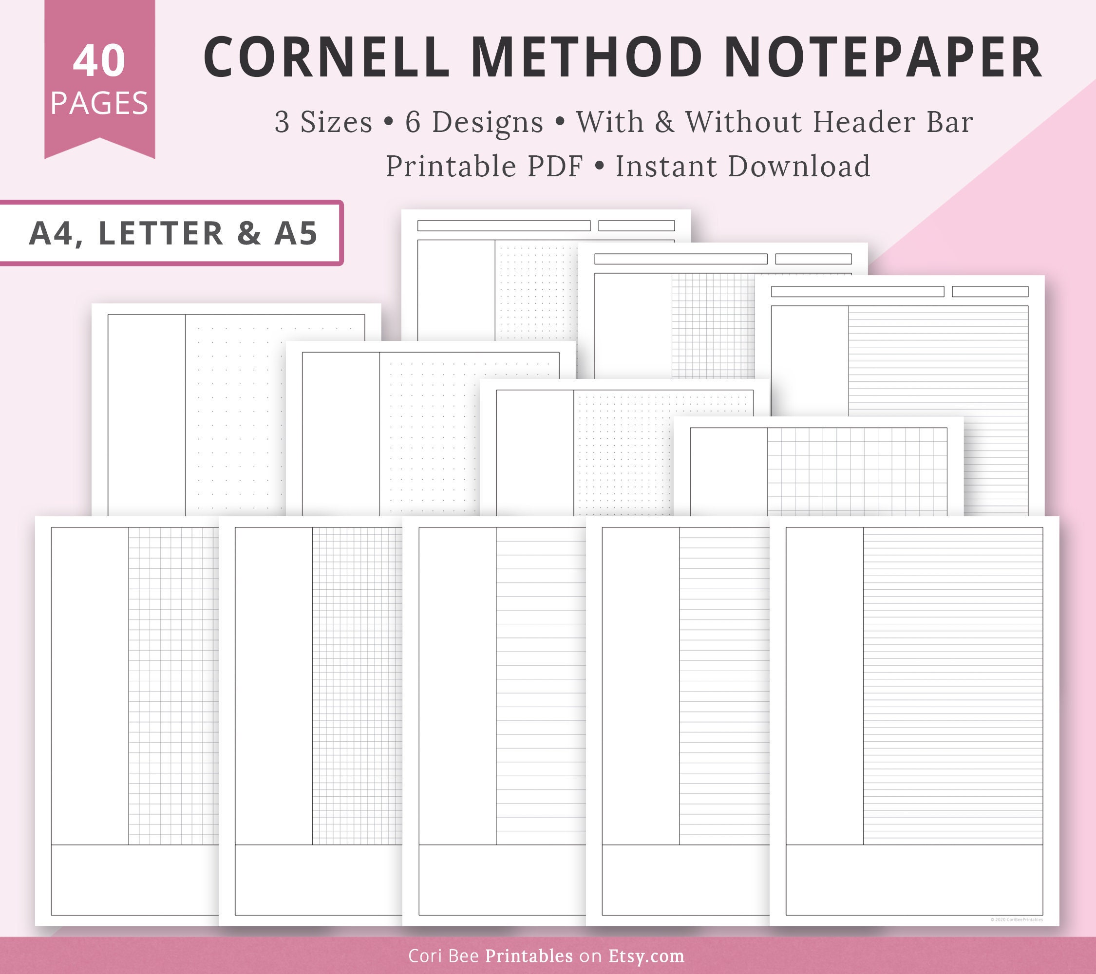 Cornell Method Template, Cornell Paper, Cornell Notepaper, Printable ...