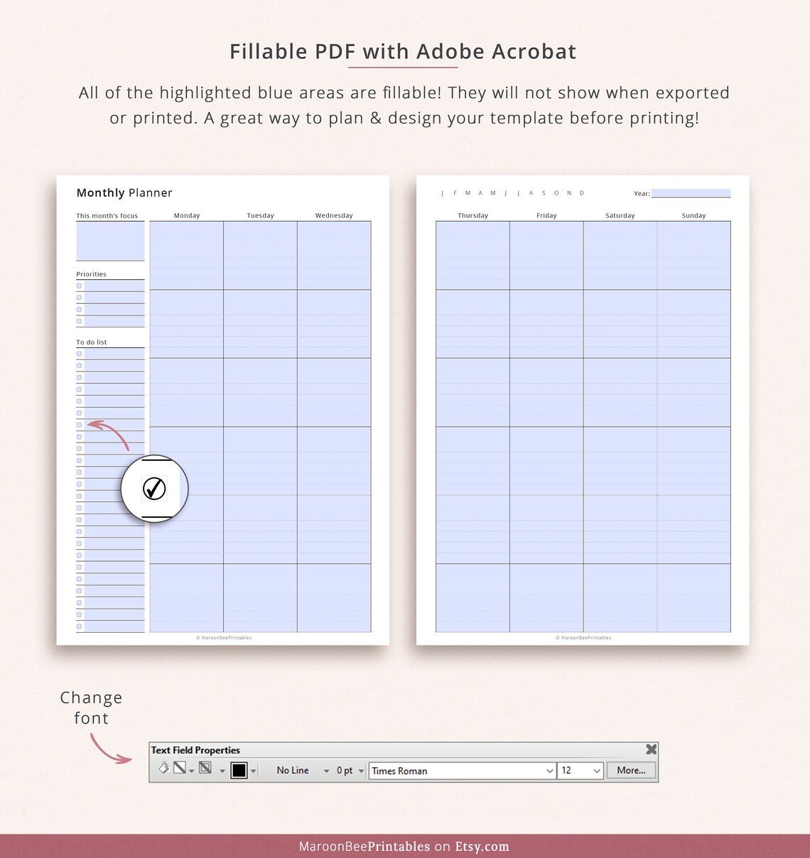 Editable Monthly Planner Monthly Printable Planner Fillable - Etsy
