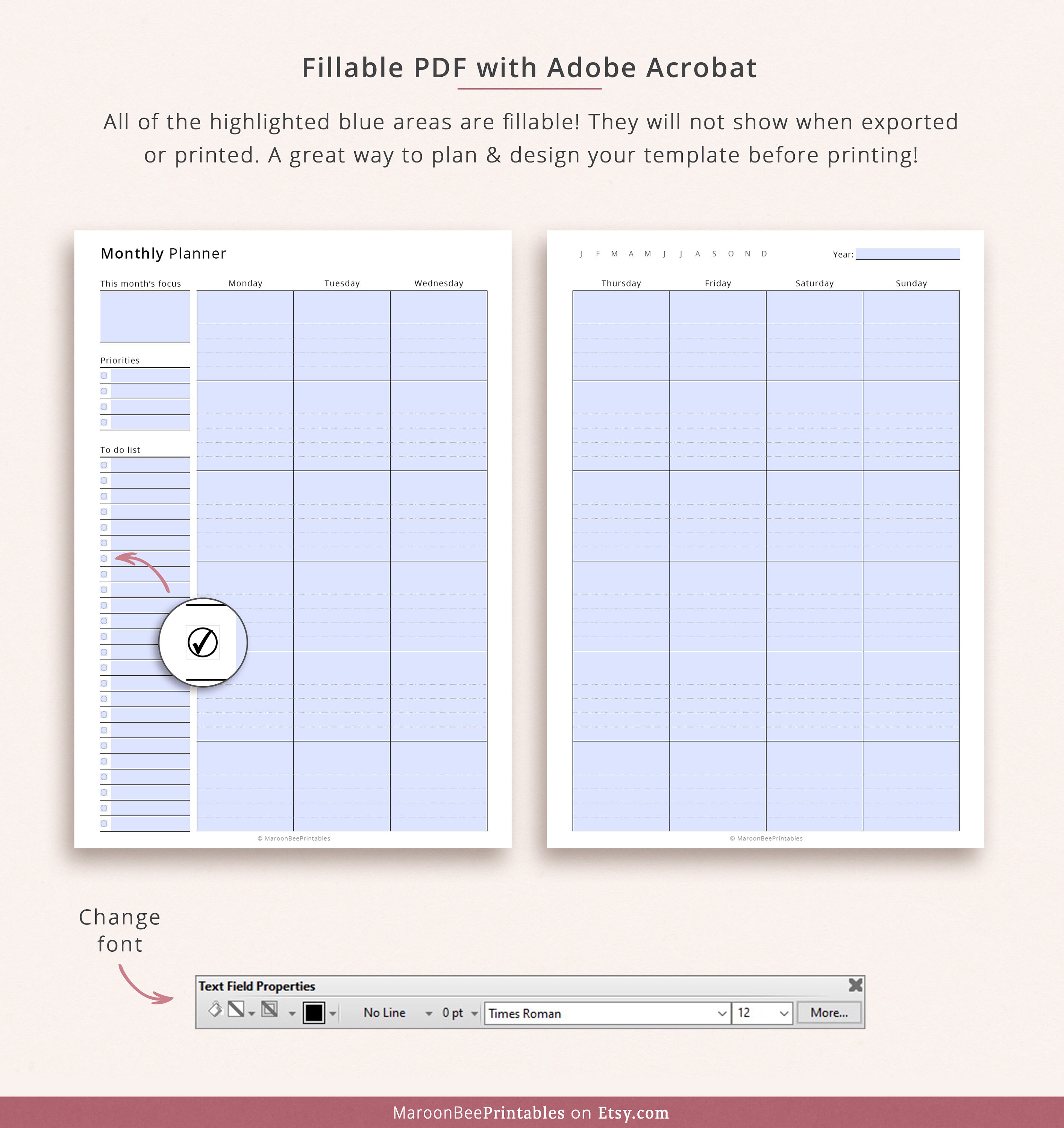 Editable Monthly Planner Monthly Printable Planner Fillable | Etsy