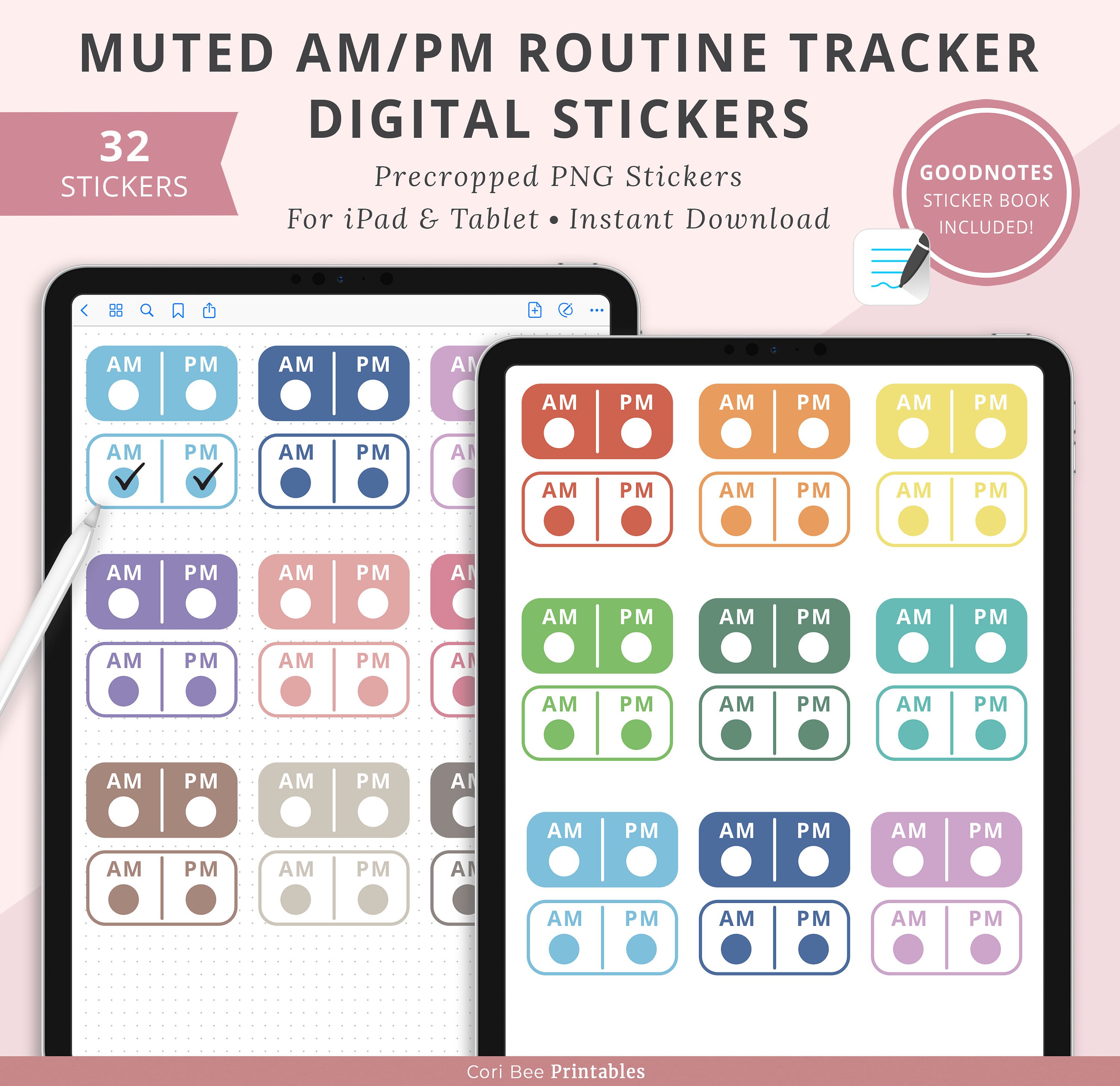 Goodnotes Digital Stickers, iPad Digital Planner Stickers, AM PM ...