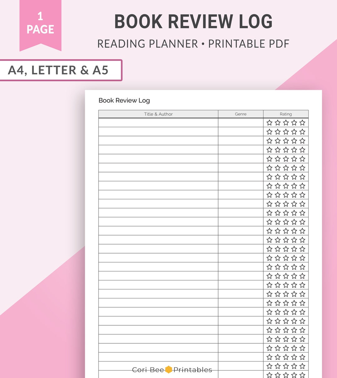 Book Review Log, Reading Journal, Book Journal, Reading Tracker ...