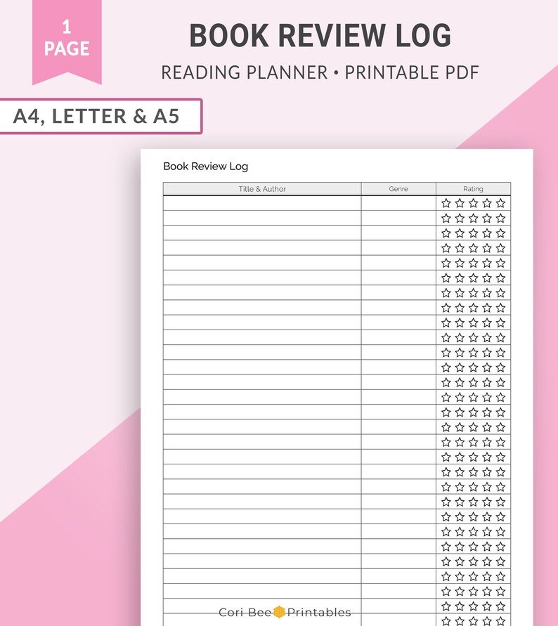 Book Review Log, Reading Journal, Book Journal, Reading Tracker ...