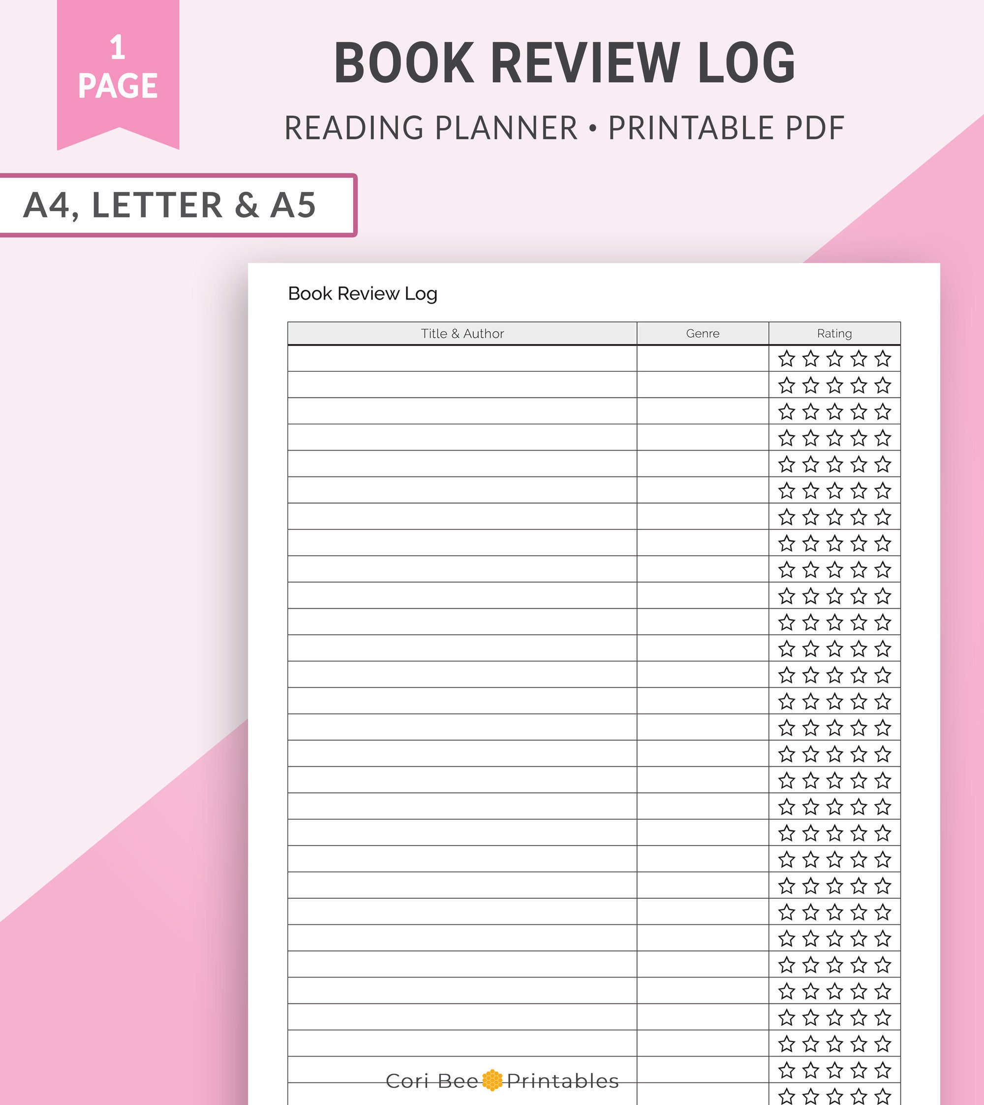 Book Review Log, Reading Journal, Book Journal, Reading Tracker ...