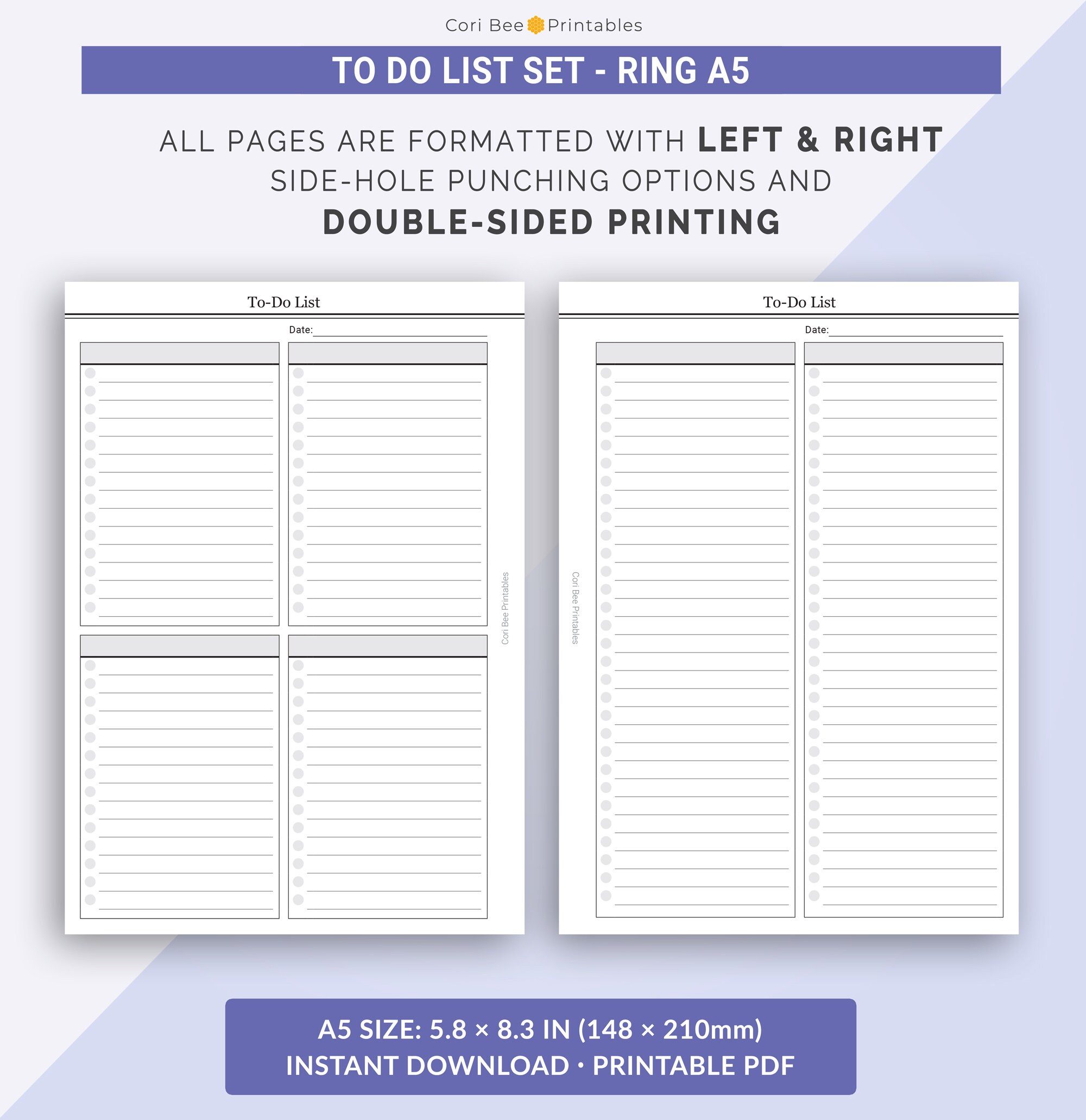 A5 To Do List Printable Set ToDo List Grocery List Shopping | Etsy