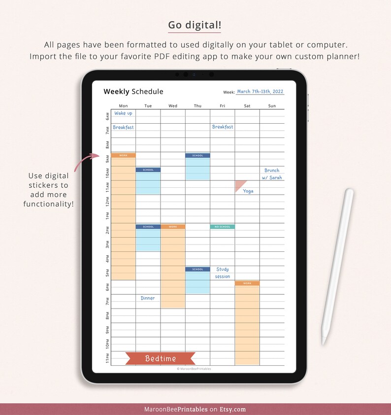 Editable Weekly Schedule Printable Planner Hourly Schedule - Etsy