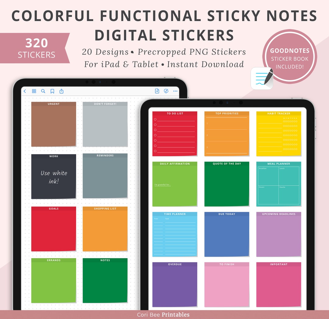 Colorful Functional Sticky Notes Digital Stickers, Goodnotes Planner ...