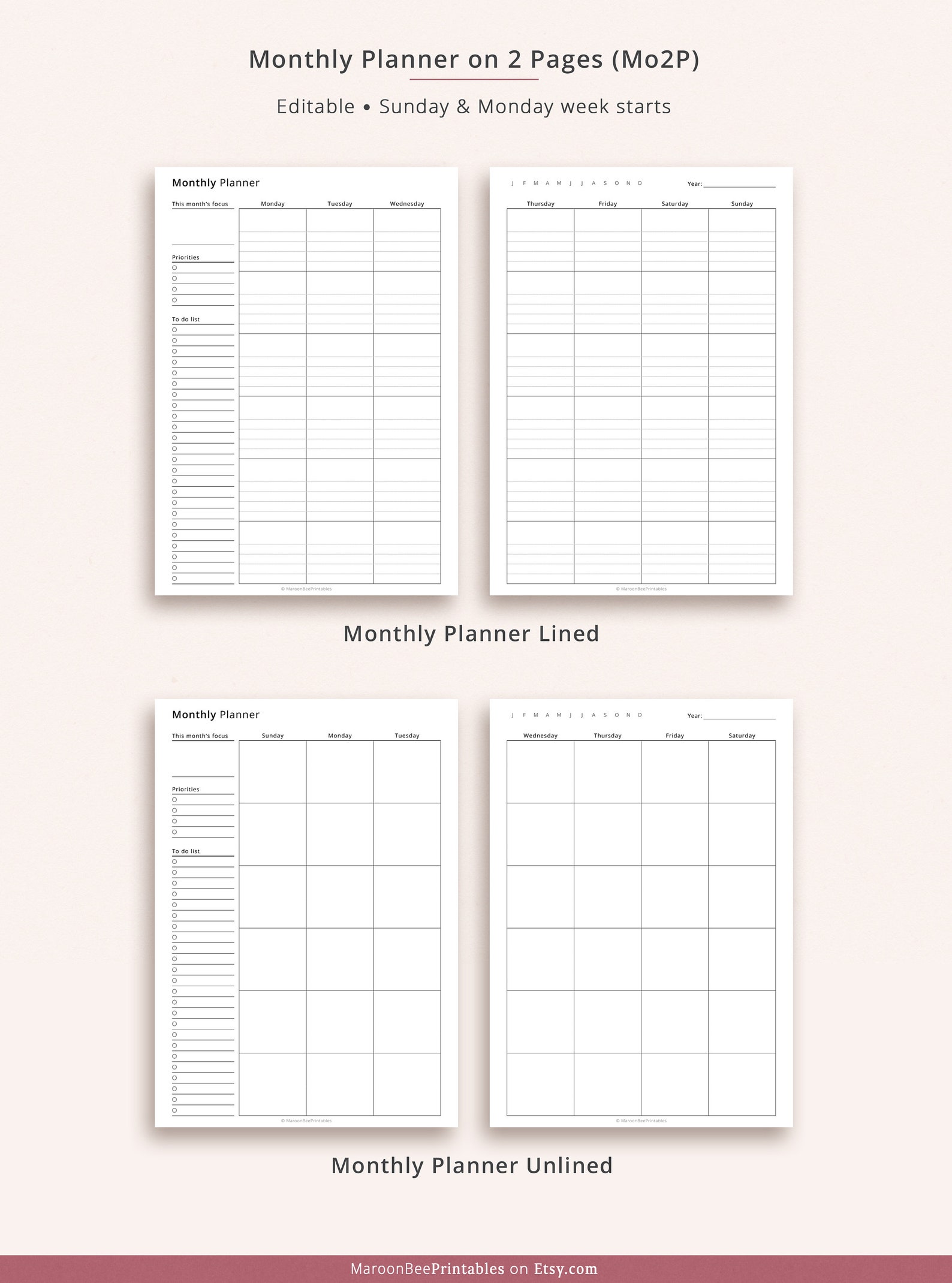 Editable Planner Essentials Bundle, Planner Printable Inserts, Daily ...