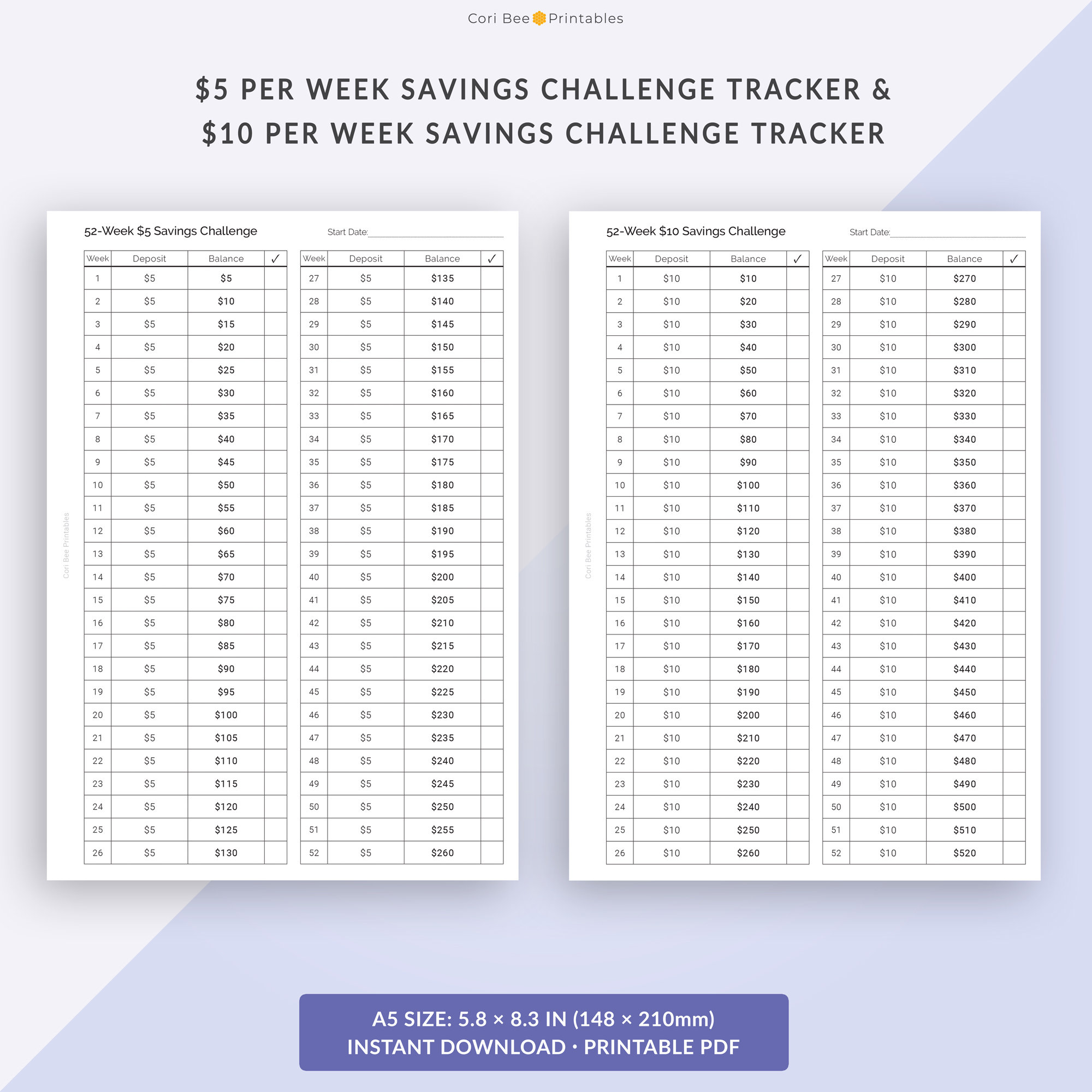 A5 Money Savings Challenge Bundle, Saving Tracker, Money Challenge ...