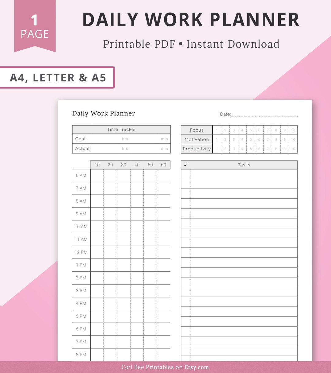 Daily Work Planner, Work Log, Work Time Tracker, Daily Time Planner ...