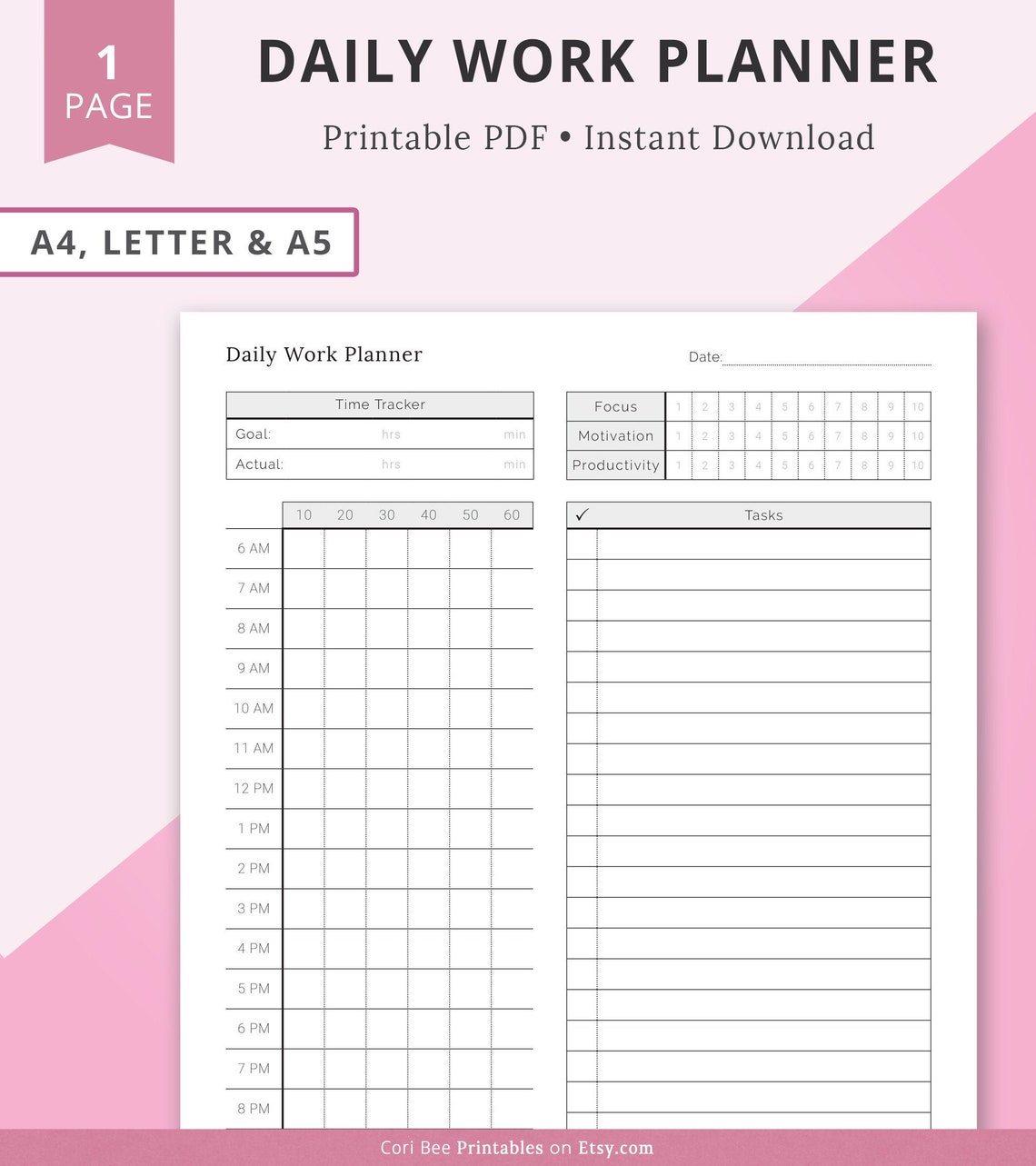 Daily Work Planner, Work Log, Work Time Tracker, Daily Time Planner ...