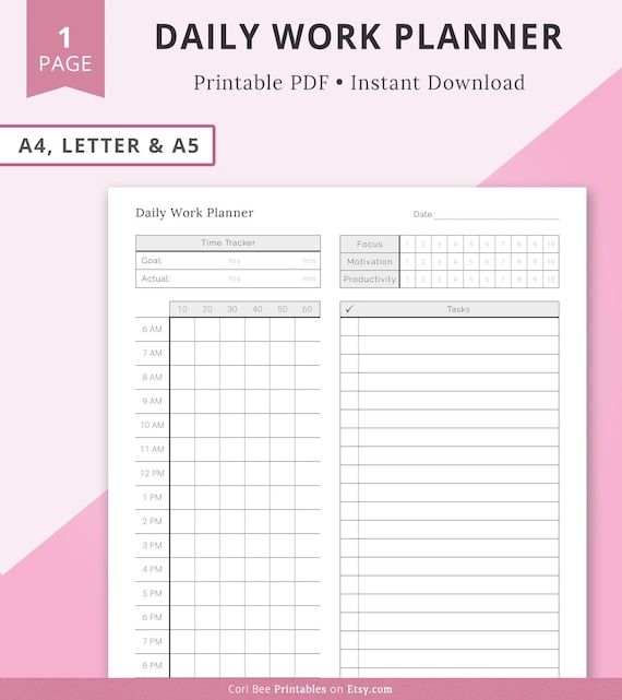 Daily Work Planner Work Log Work Time Tracker Daily Time | Etsy