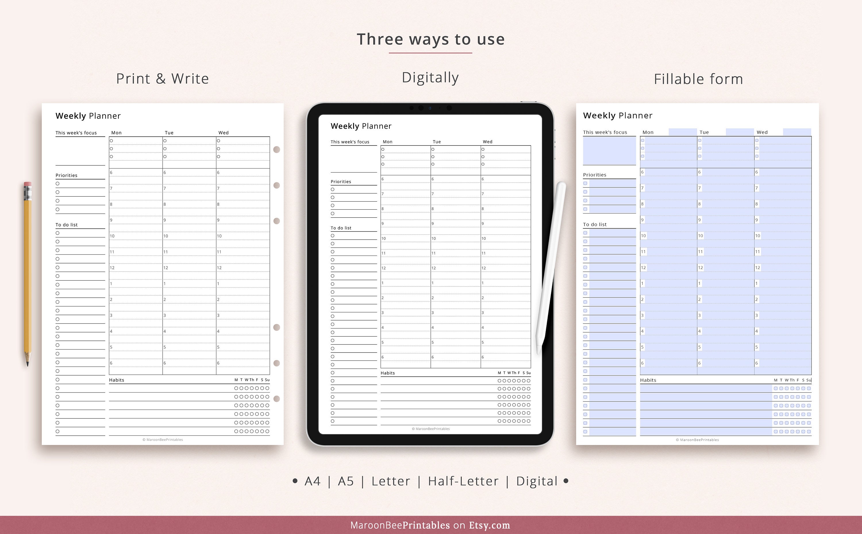 Editable Weekly Planner on 2 Pages Wo2p Fillable Weekly - Etsy