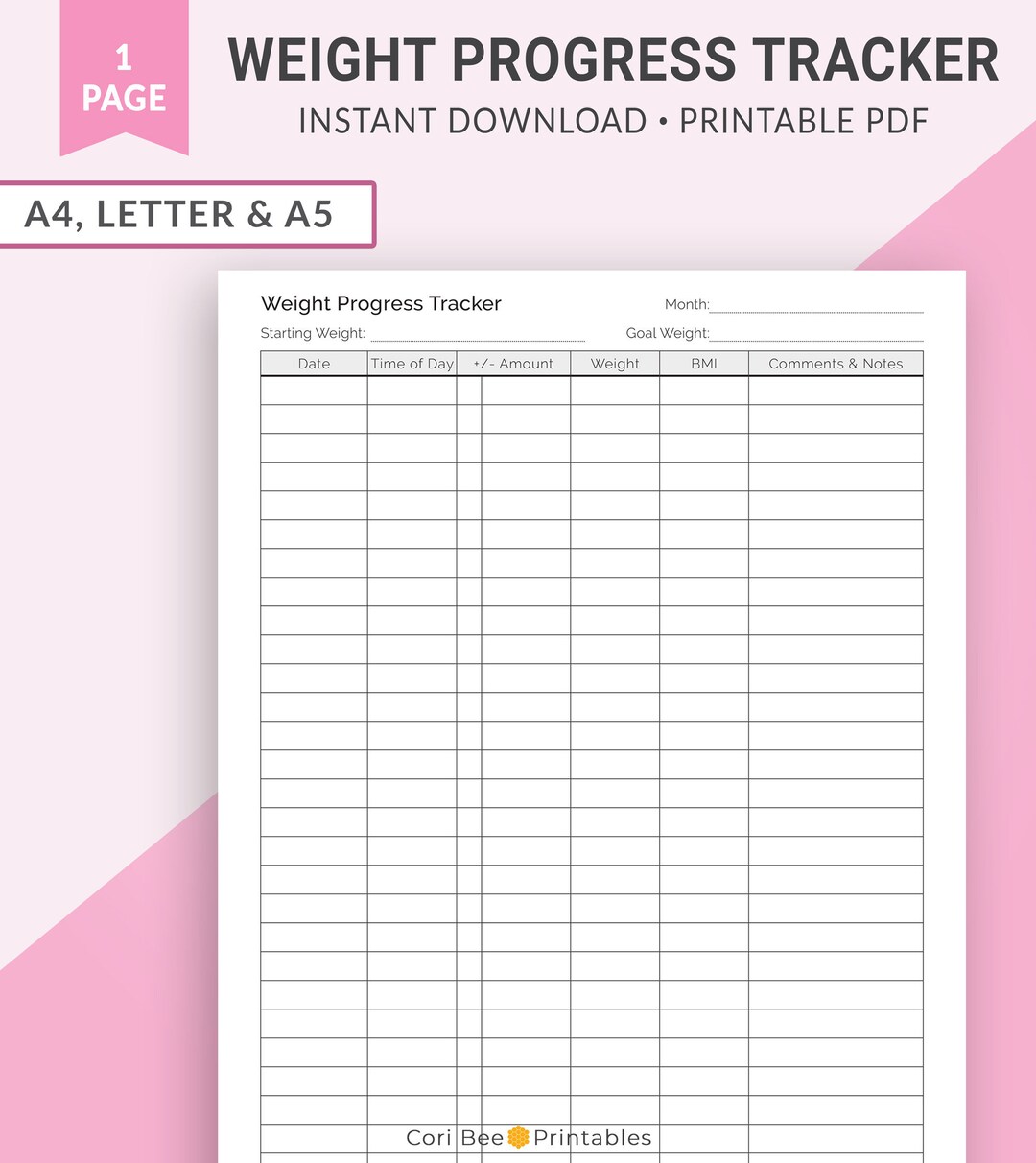 Weight Progress Tracker Printable, Fitness Planner, Weight Tracker ...