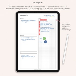Editable Daily Notes Printable, Daily Planner, Undated Printable ...