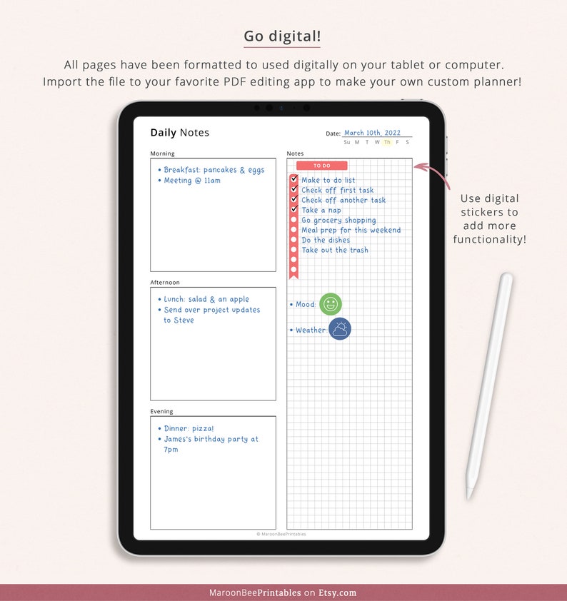 Editable Daily Notes Printable Daily Planner Undated - Etsy