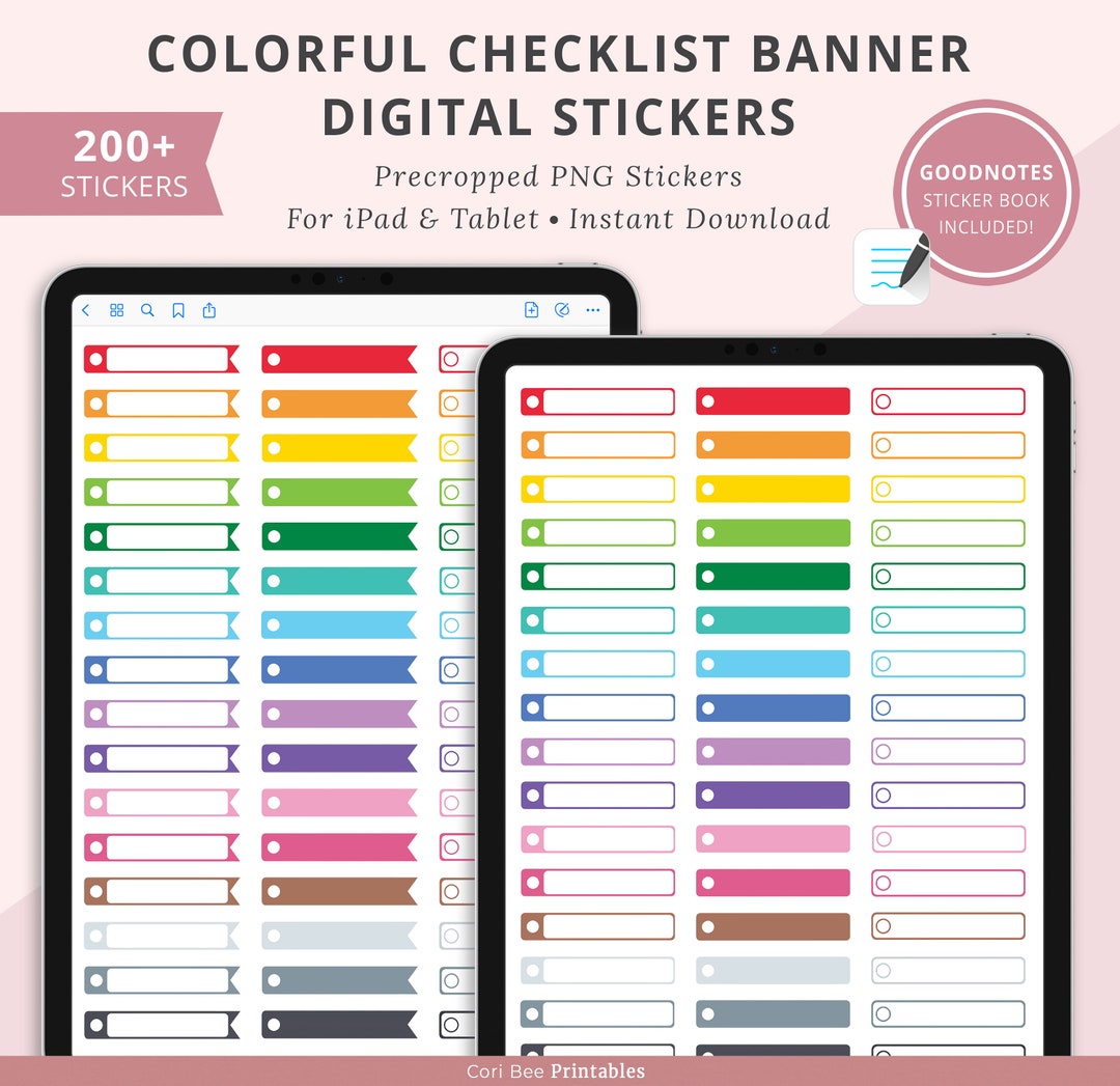 Colorful Checklist Banner Goodnotes Digital Stickers, iPad Digital ...