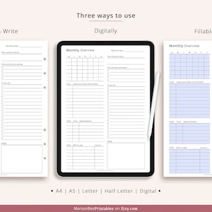 Editable Monthly Overview Printable Template, Month at a Glance ...