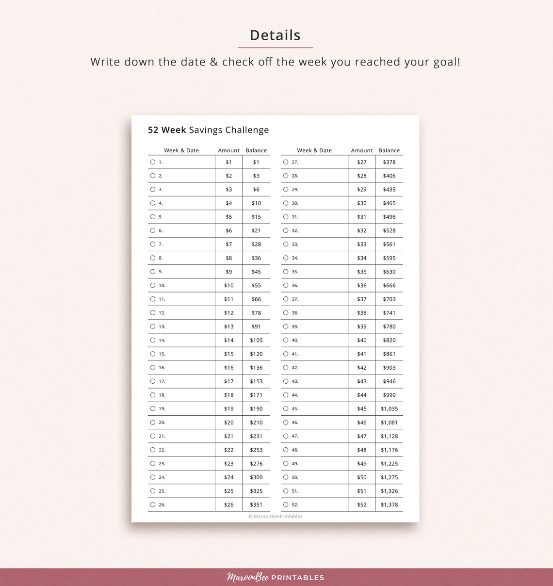 52 Week Savings Challenge Printable Insert Financial Planner - Etsy UK