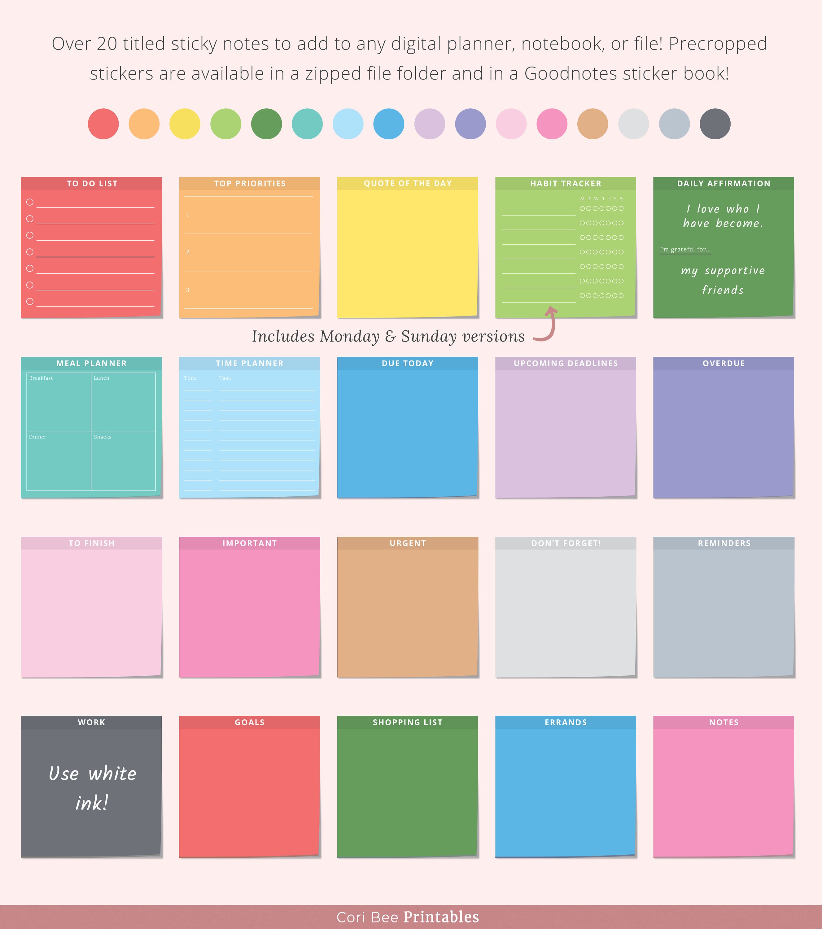 Goodnotes Digital Stickers, Planner Stickers, Functional Sticky Note ...