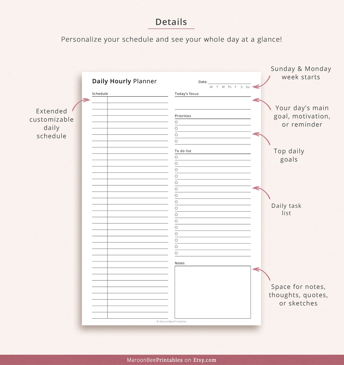 Editable Daily Hourly Planner Fillable Undated Daily Planner - Etsy